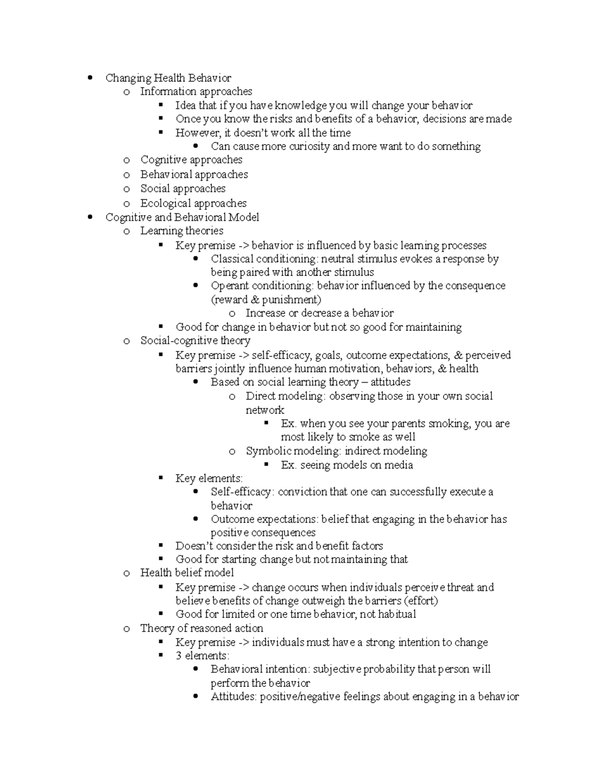 Models of change Pt. 1 4:10:19 - Changing Health Behavior o Information ...