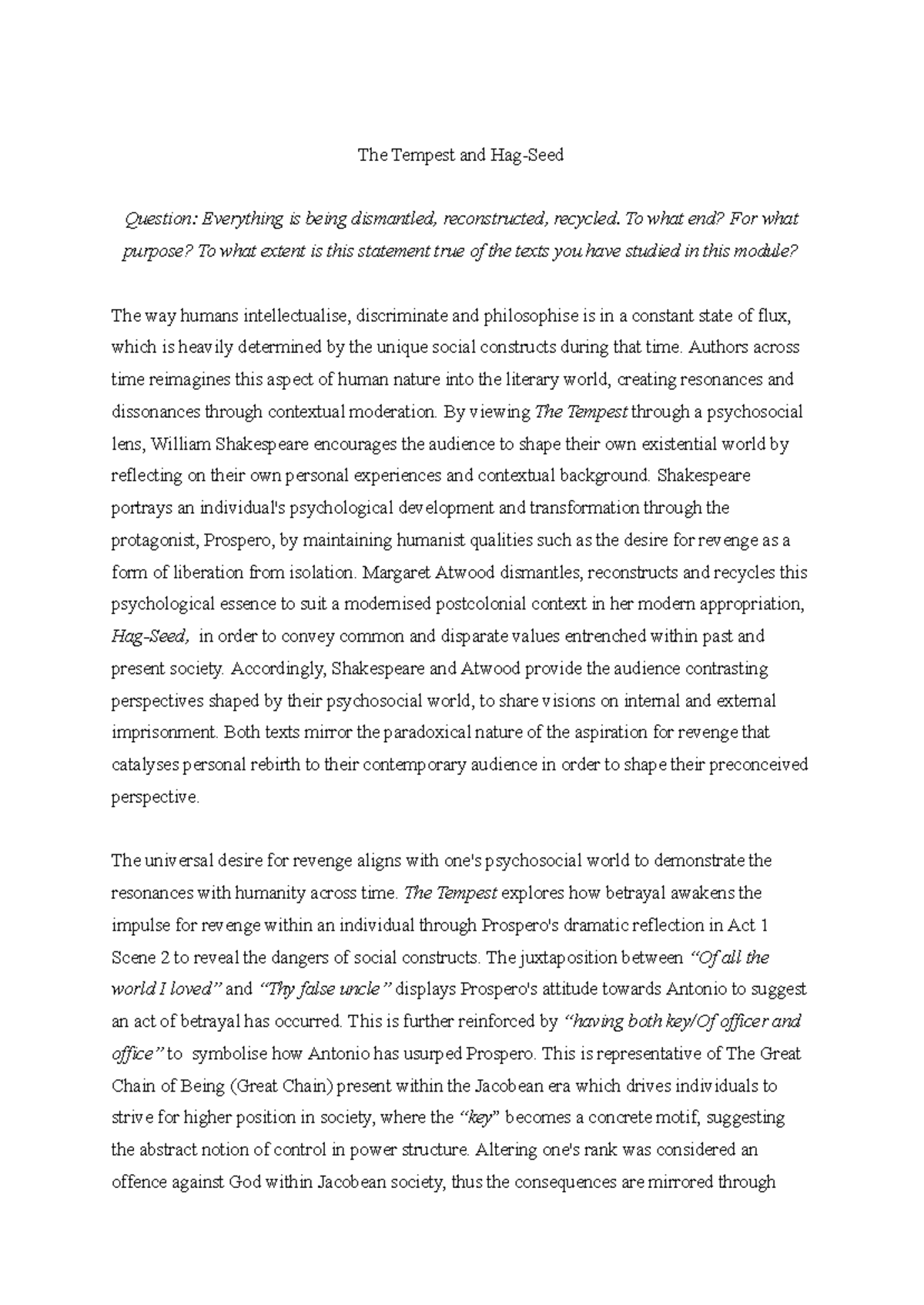 The Tempest and Hag-Seed - The Tempest and Hag-Seed Question ...