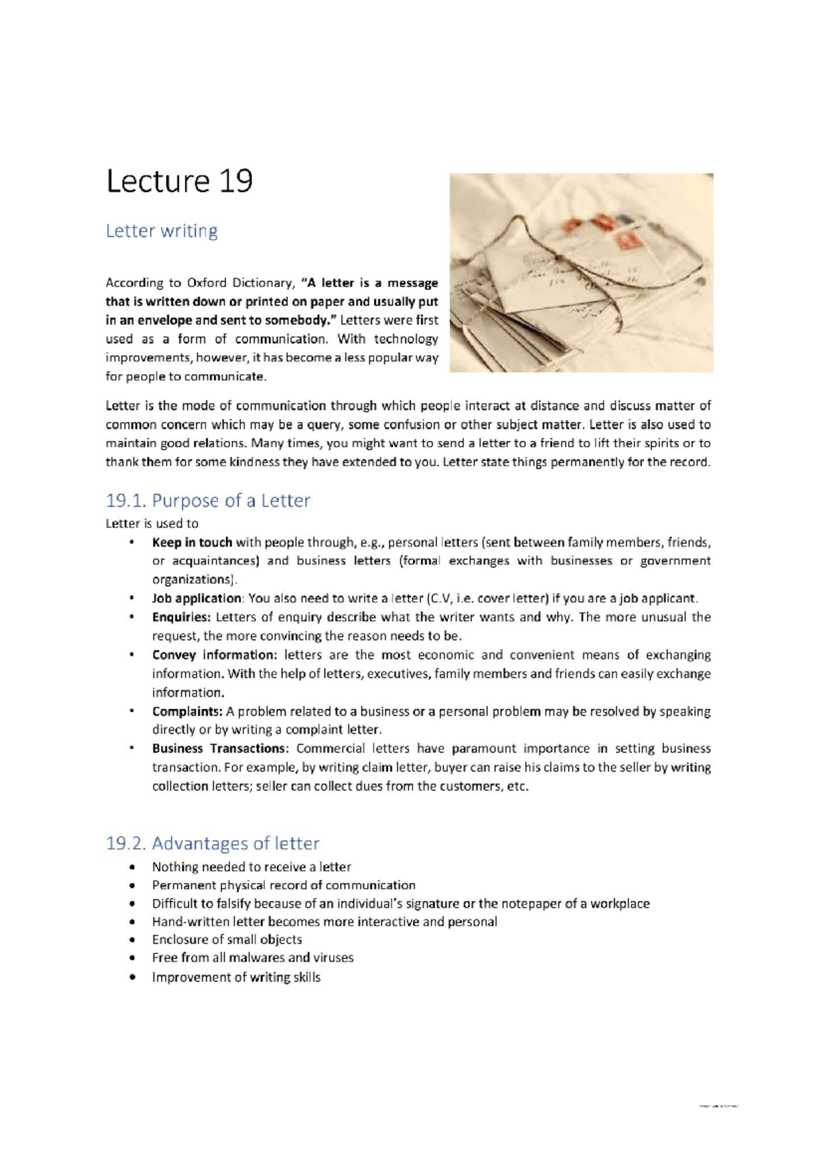 Handouts Lecture 19[Letter Writing] - Report Writing Skills - Studocu