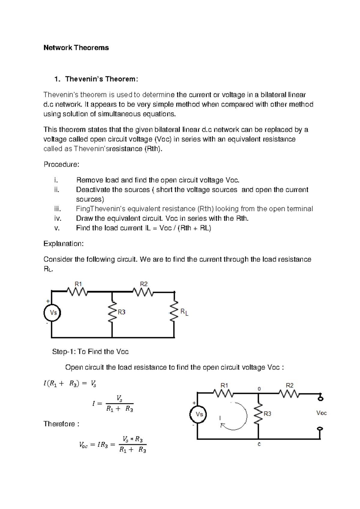 Network-Theorems - Network Theorems Thevenin’s Theorem: Thevenin’s theorem is used to determine ...