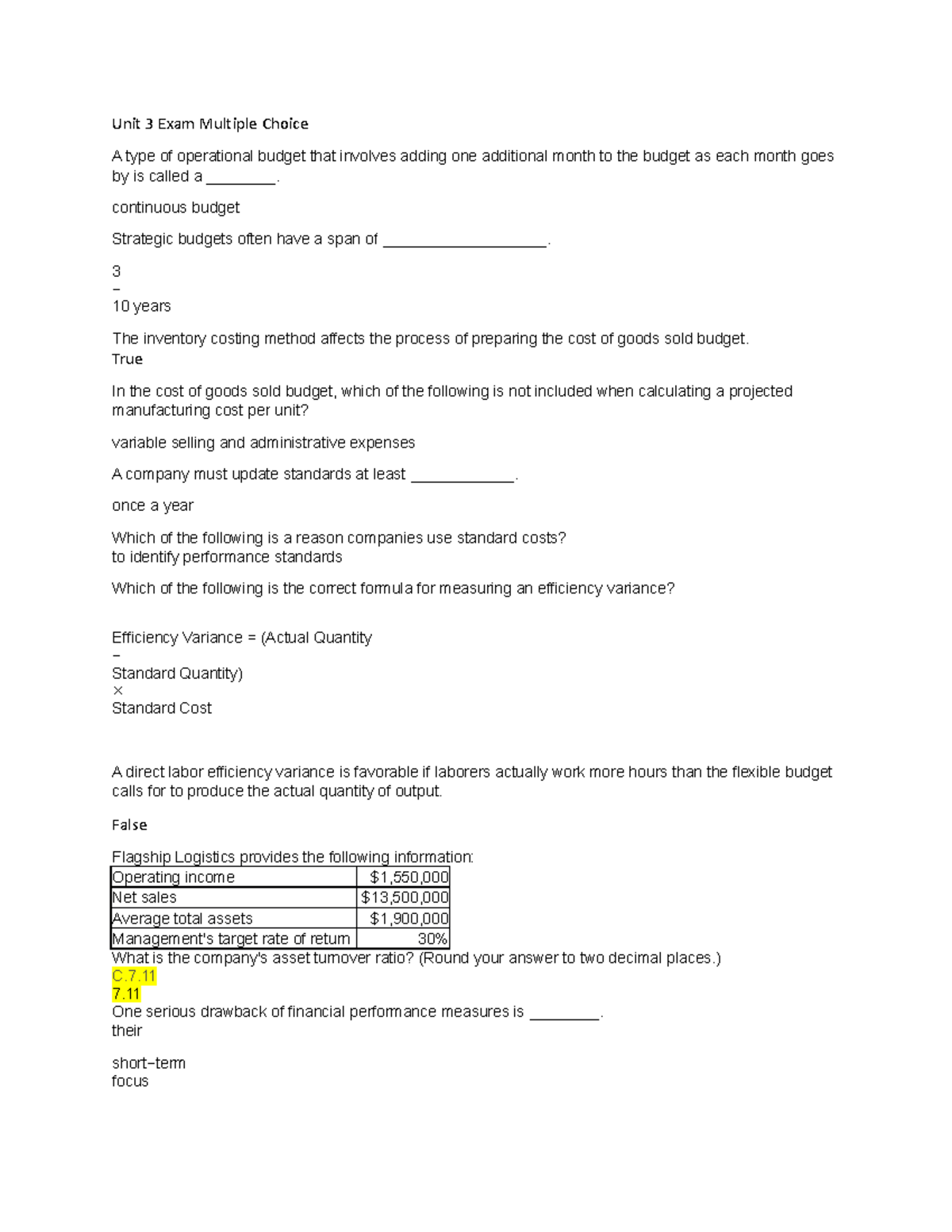 Unit 3 Exam Multiple Choice - ACCT-2302 - TCCD - Studocu