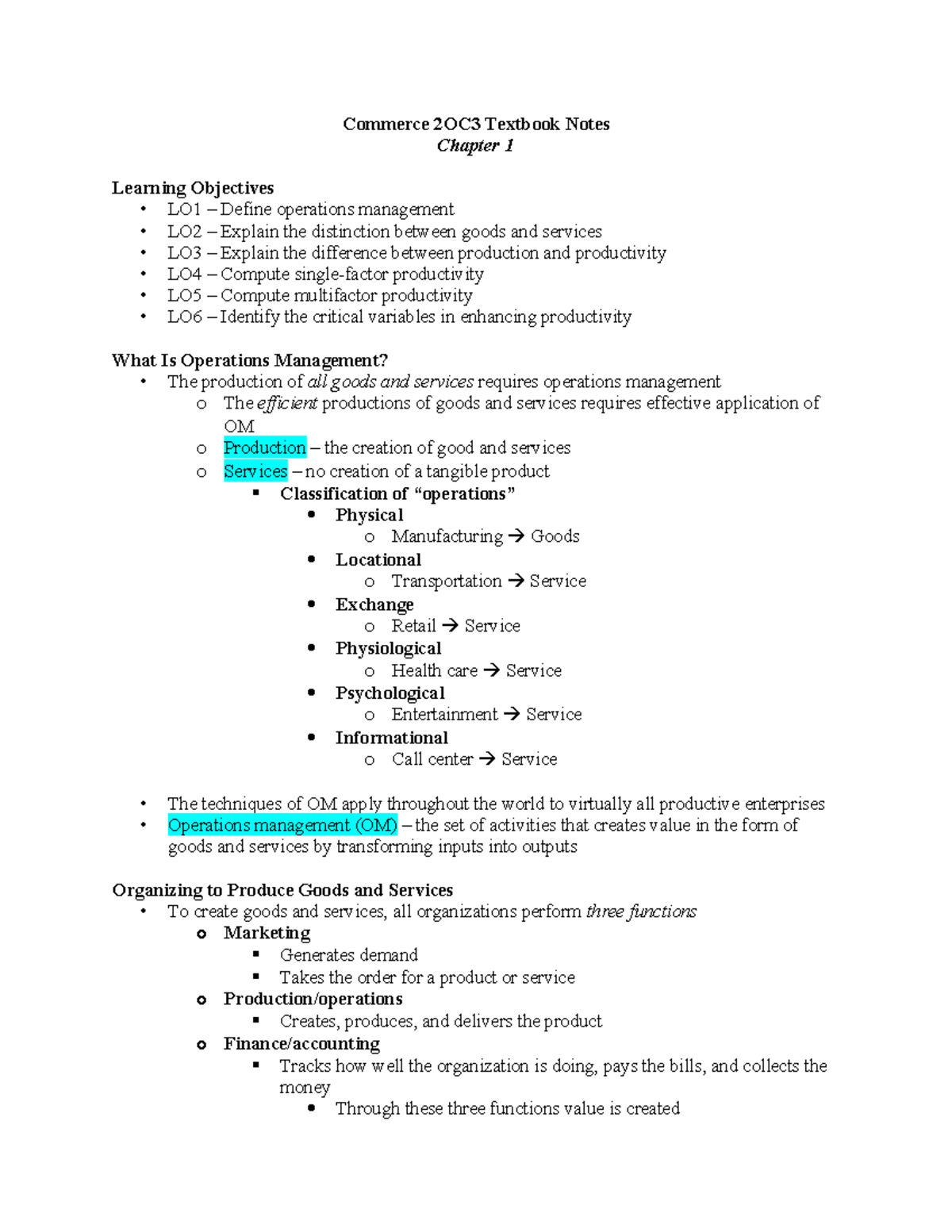 Commerce 2OC3 Ch 1Notes - Commerce 2OC3 Textbook Notes Chapter 1 ...