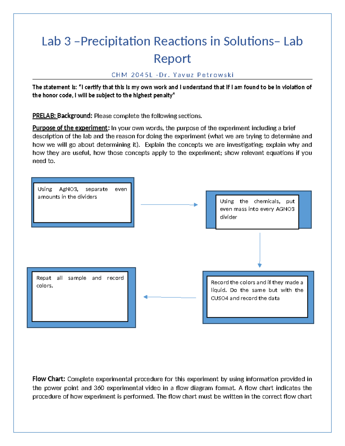 Lab 3 online. chem lab online - Lab 3 –Precipitation Reactions in ...