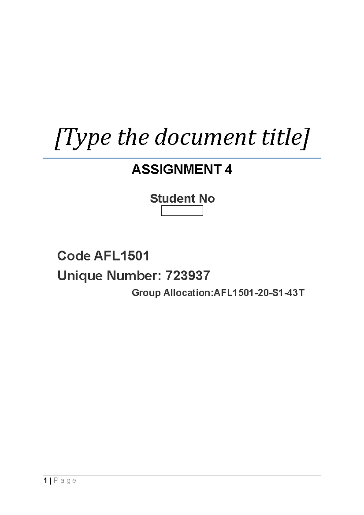 Netsai Chibvongodze AFL1501 Assig 5 - [Type the document title] ASSIGNMENT 4 Student No Code AFL ...