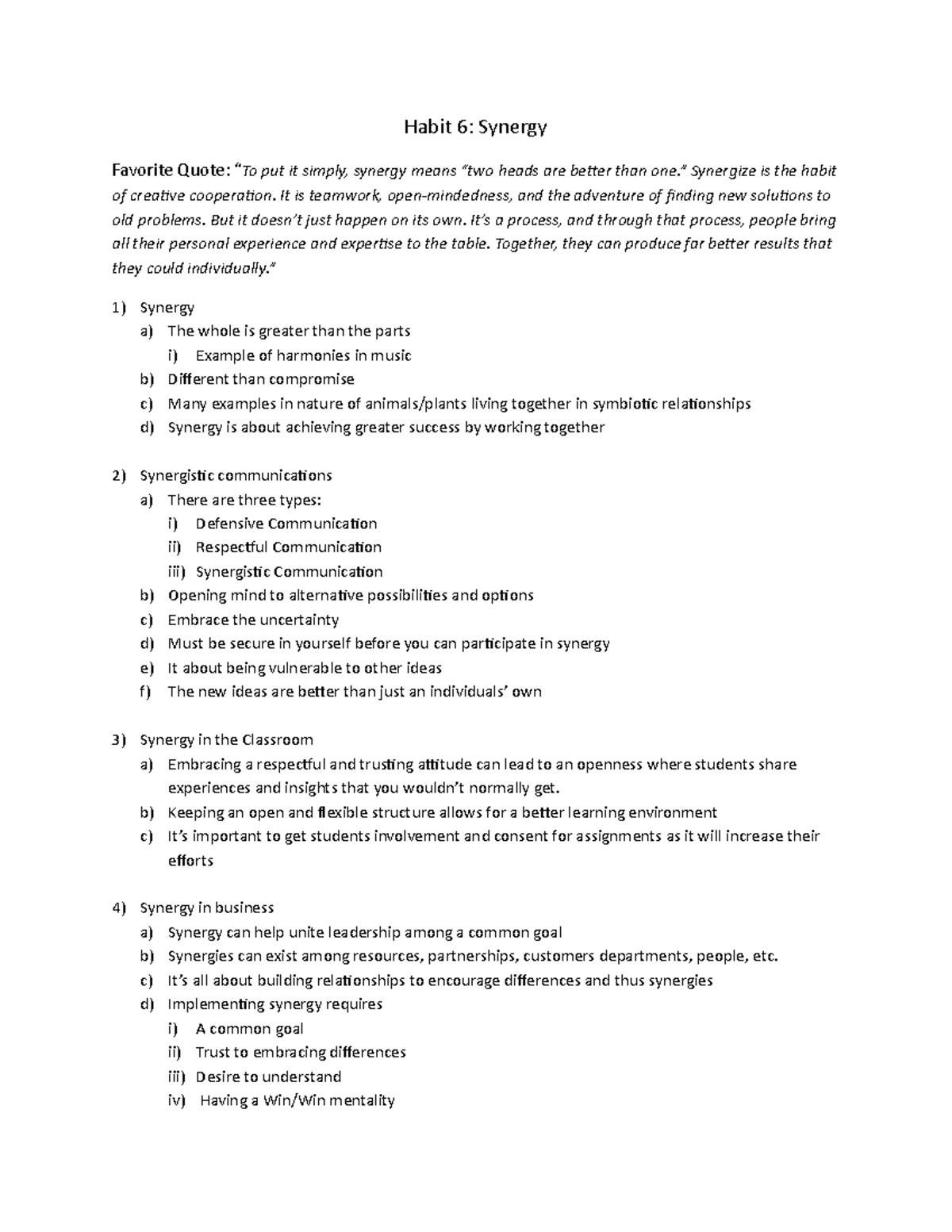 Habit 6 - Summary The 7 Habits of Highly Effective People - Habit 6 ...