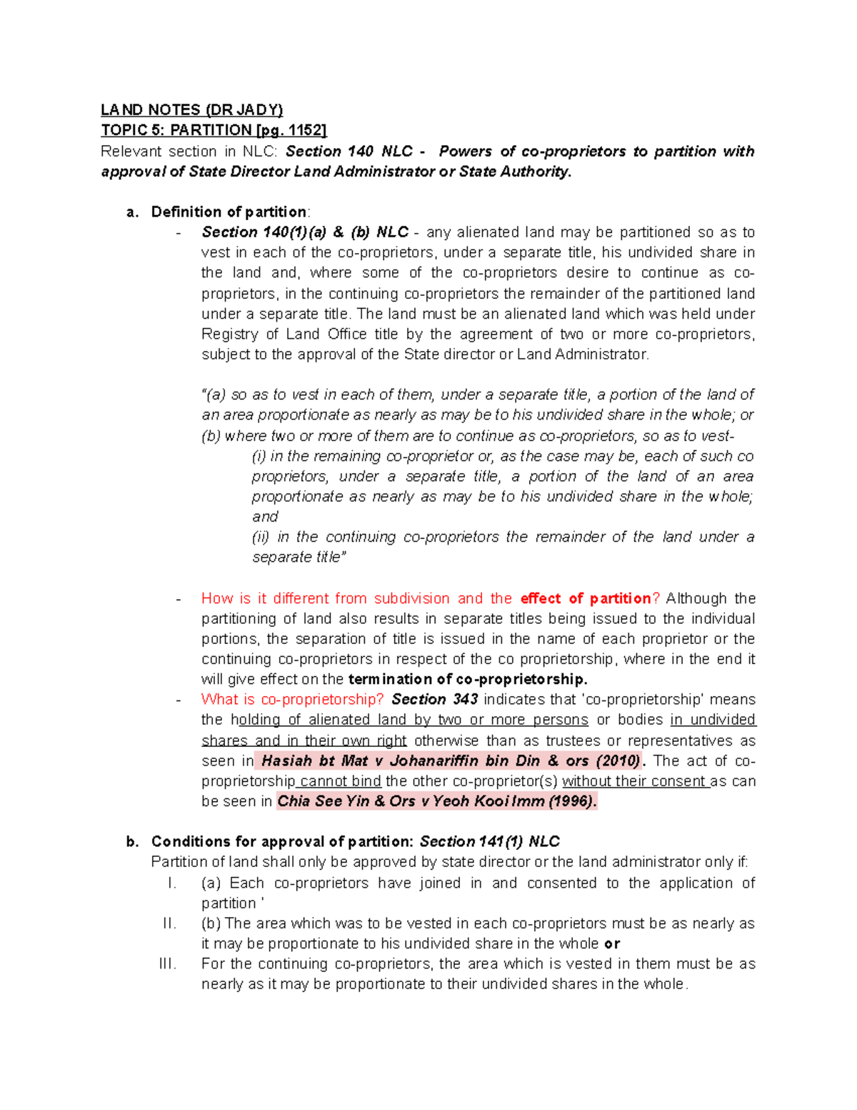 LAND Notes Part II - LAND NOTES (DR JADY) TOPIC 5: PARTITION [pg. 1152 ...