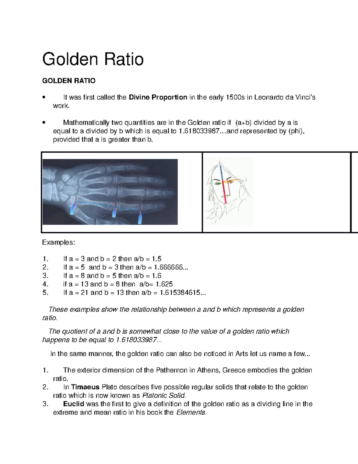 Golden Ratio - Lecture notes 1 - Gol den Rat io GOLDEN RATIO It was ...