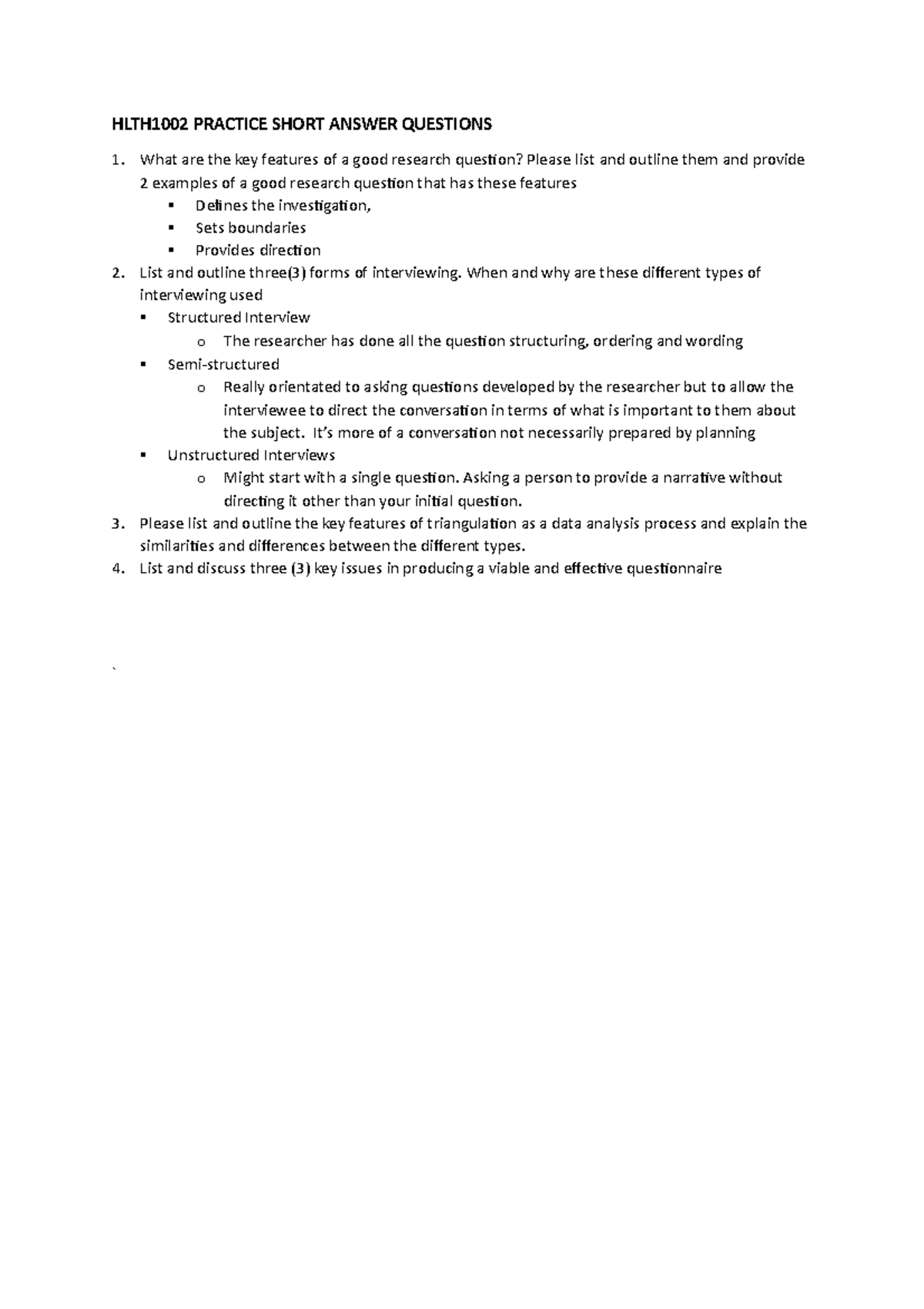 HLTH1002 Practice Short Answer Questions - HLTH1002 PRACTICE SHORT ANSWER QUESTIONS What are the ...
