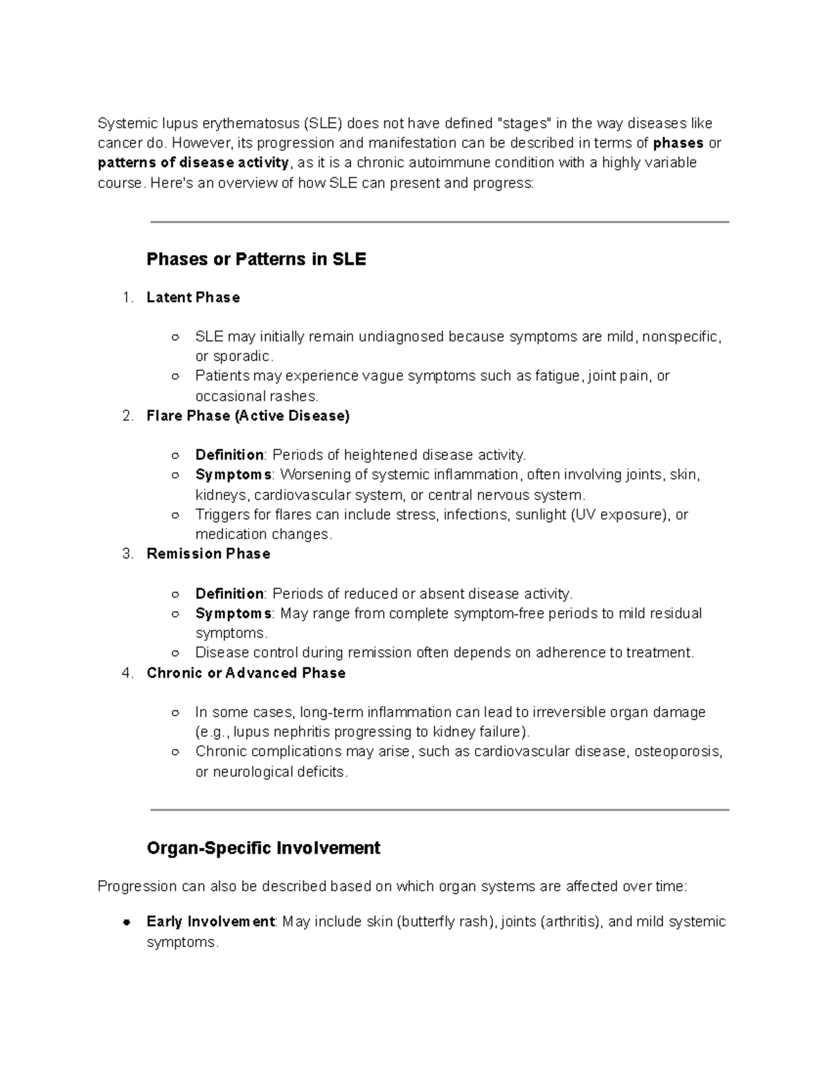 SLE - Notes - Systemic lupus erythematosus (SLE) does not have defined ...