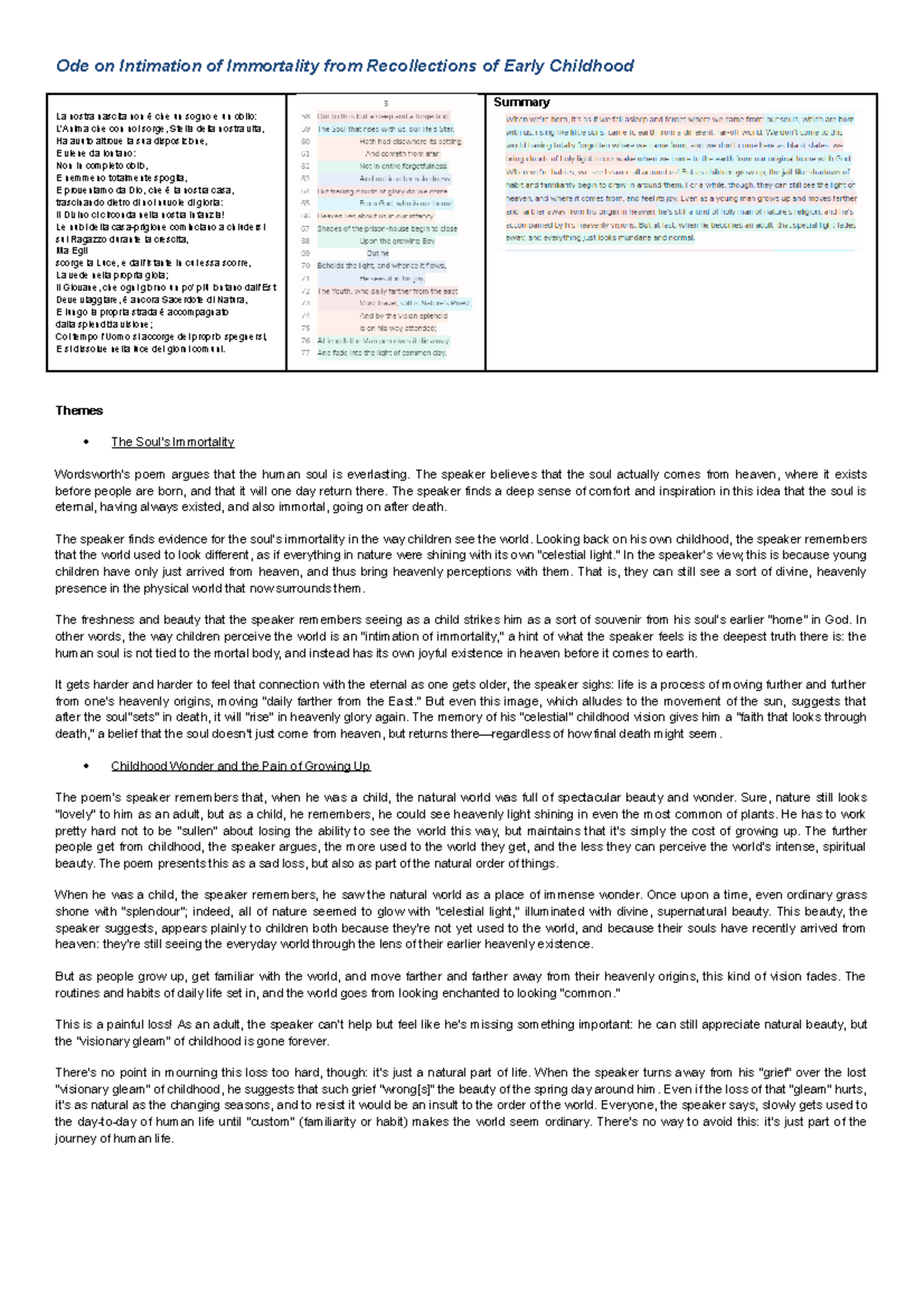 Ode on Intimations of Immortality from Recollections of Early Childhood ...