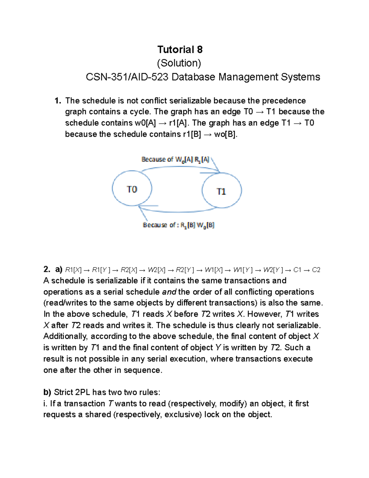 Tutorial 8 Answer - ojtjongregregergkjgng - Tutorial 8 (Solution) CSN-351/AID-523 Database - Studocu