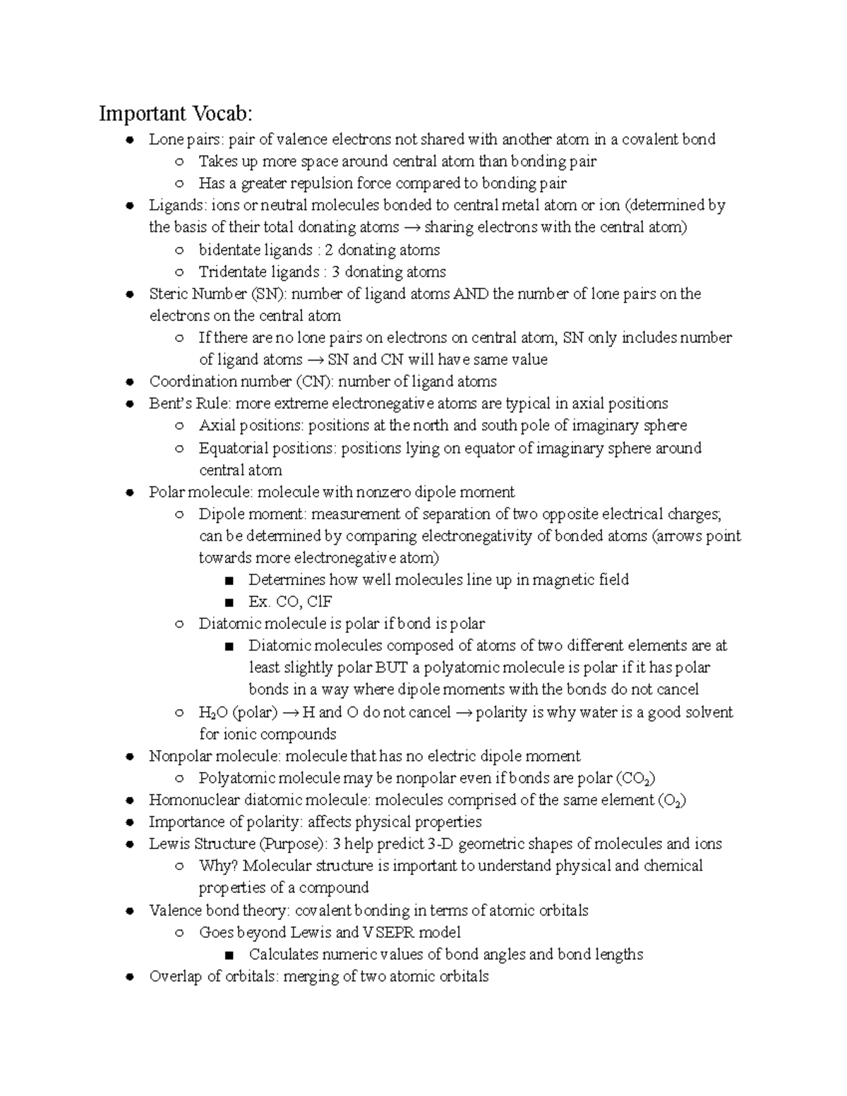 Vespr Model Molecular Shapes Bonds - Important Vocab: Lone pairs: pair ...
