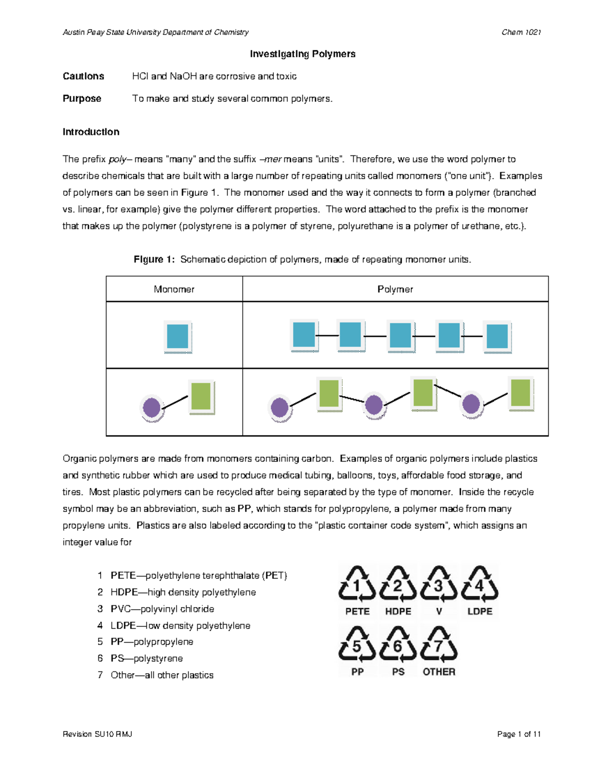 2.3 Investigating Polymers - Investigating Polymers Cautions HCl and ...