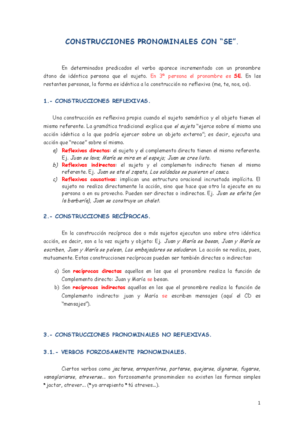 El pronombre SE - Apuntes de los valores del SE con ejemplos ...