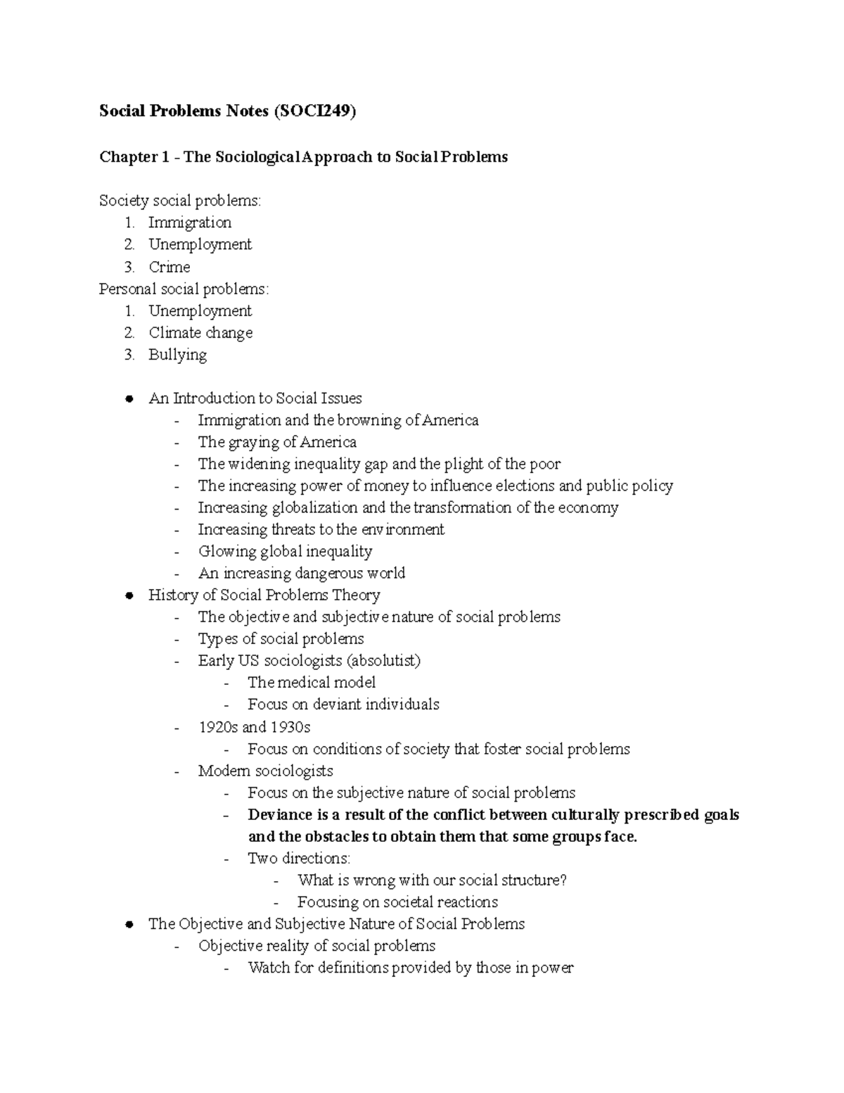 Social Problems Notes (SOCI249) - Social Problems Notes (SOCI249 ...