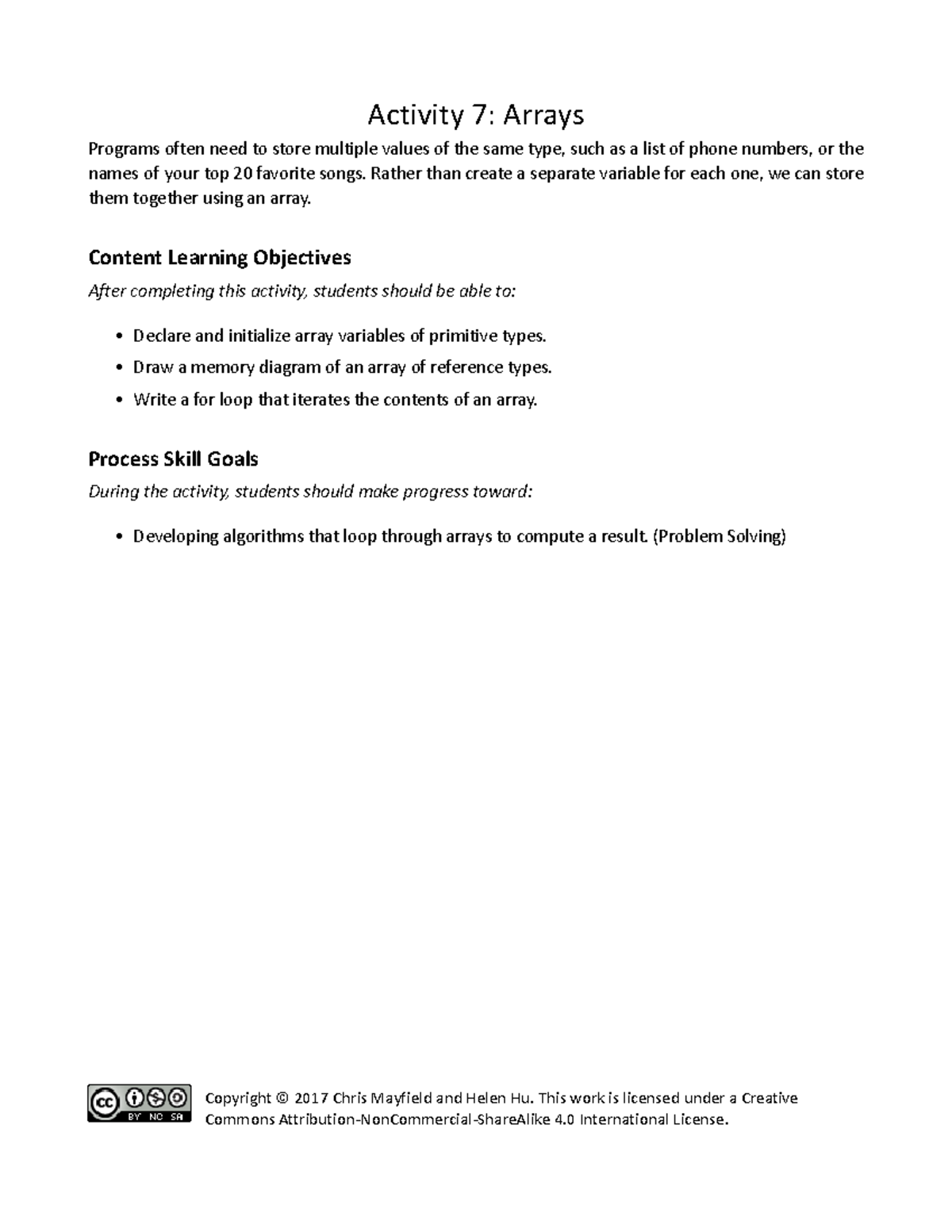 Copy of Act07-Arrays Athena - Activity 7: Arrays Programs often need to store multiple values of ...