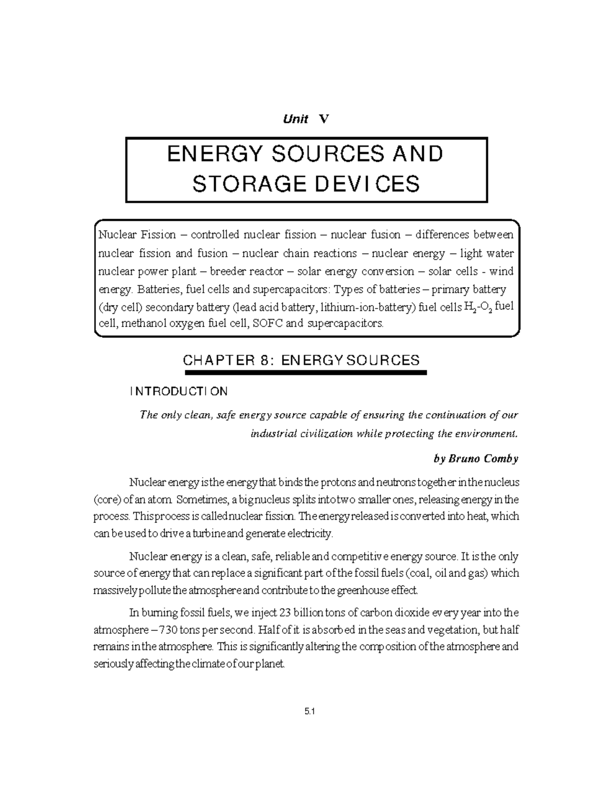 CY8151-Engineering Chemistry-1911864891-unit 5 - Energy Sources and Storage Devices 5. Unit V ...