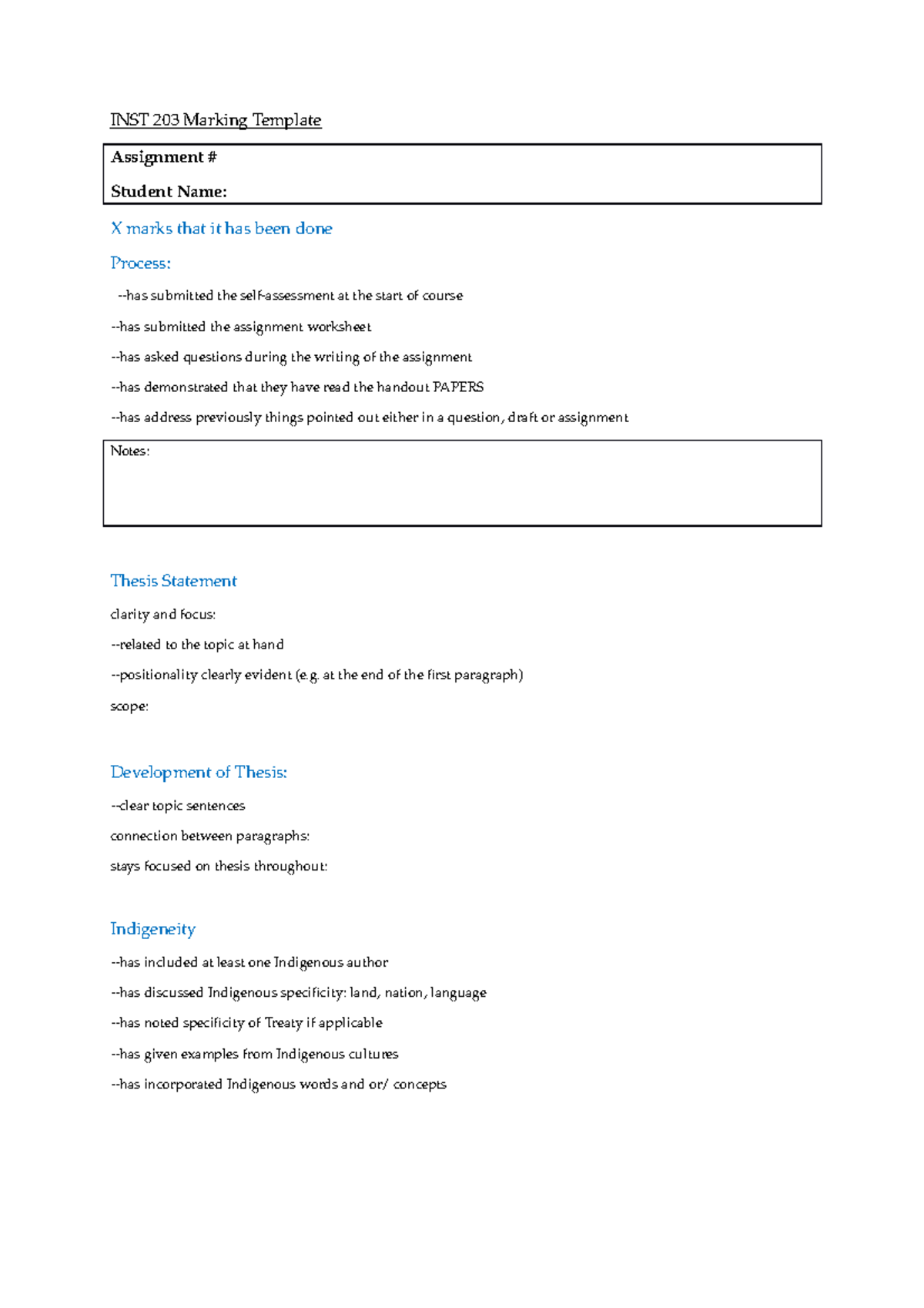 203 marking template - INST 203 Marking Template Assignment Student ...