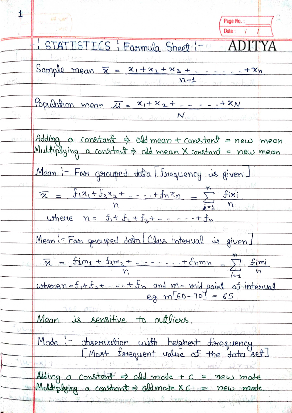 Statistics-1 Formula Sheet - Statistics for Data Science - Studocu