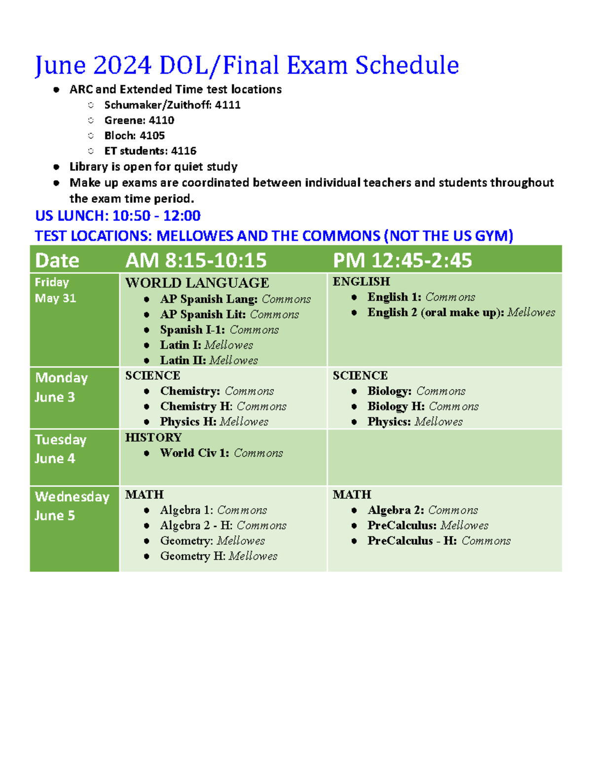 June 2024 DOL Final Exam Schedule (Students) - June 2024 DOL/Final Exam ...