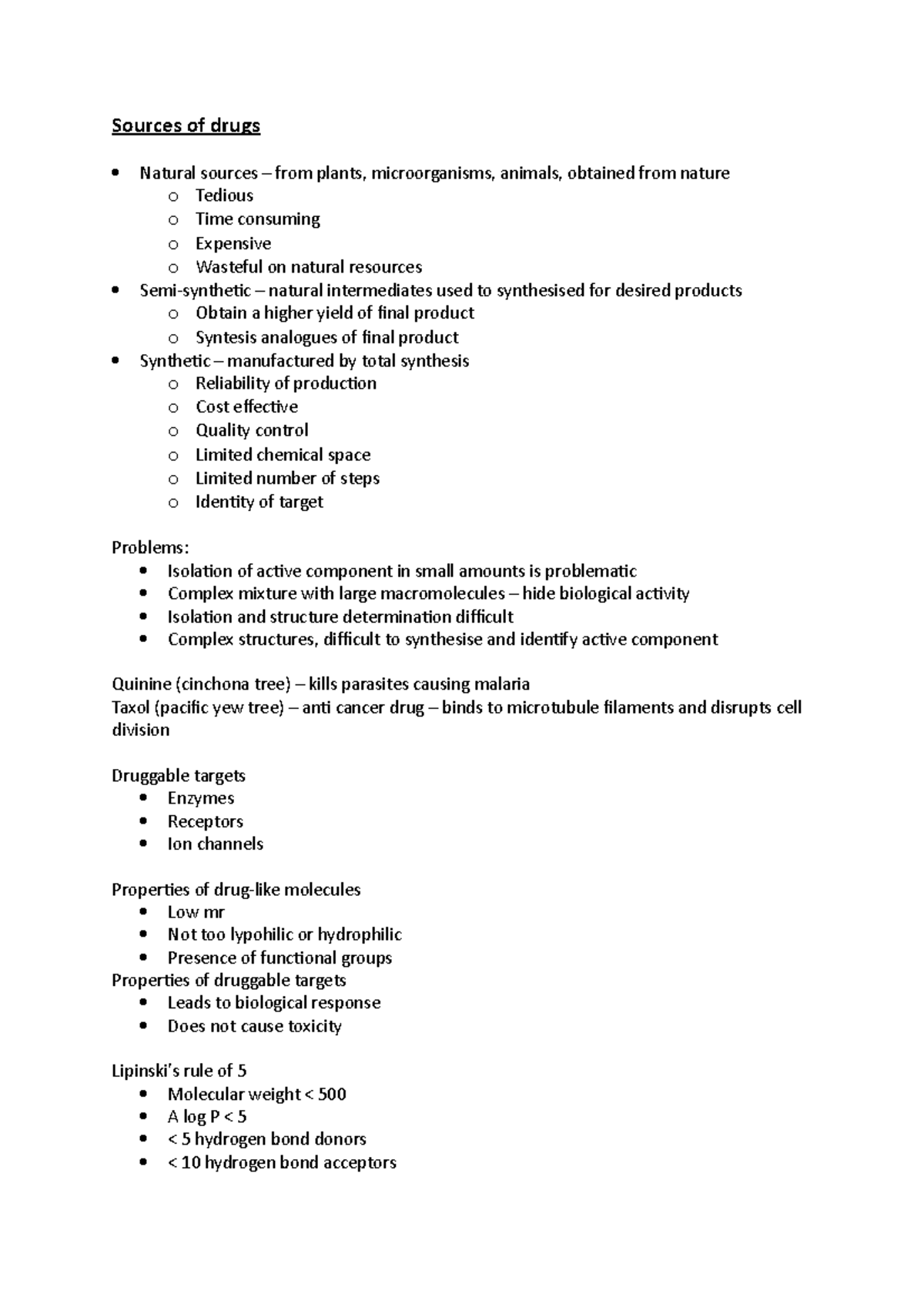 Sources of drugs - revision notes - Sources of drugs Natural sources ...