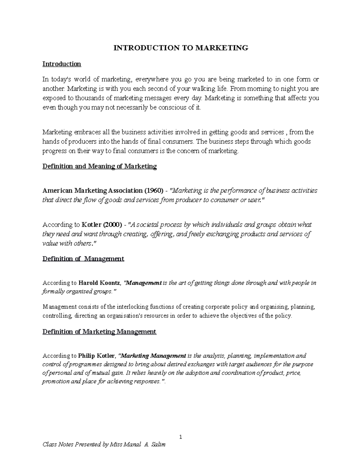 2. Introduction OF Marketing - INTRODUCTION TO MARKETING Introduction ...