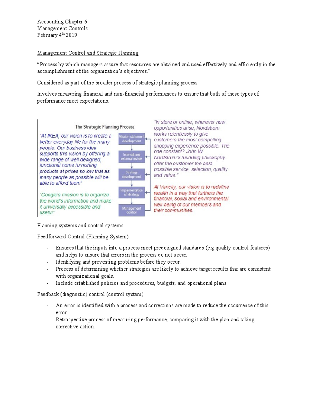 Accounting Chapter 6 Notes - Management Controls February 4th 2019 ...