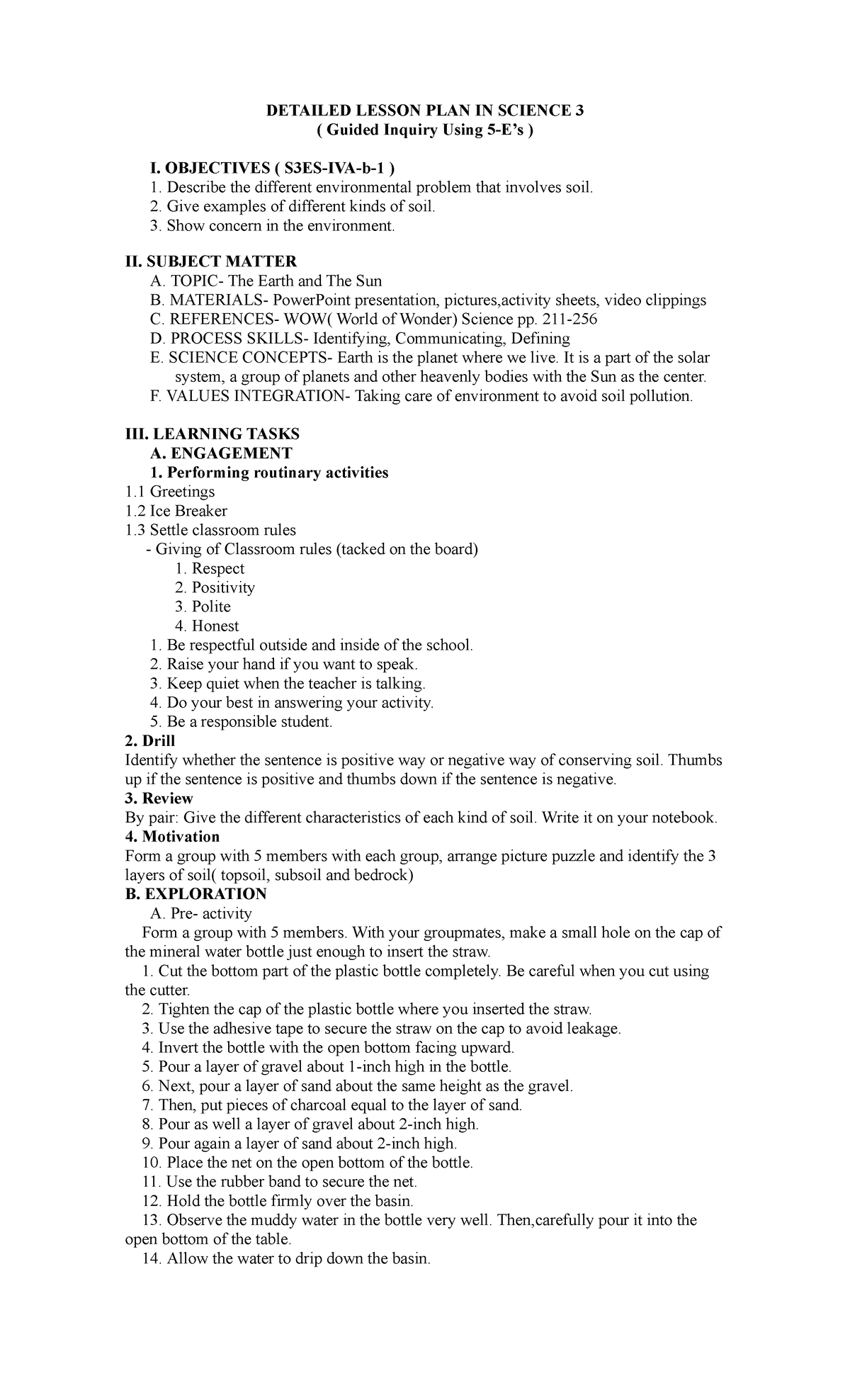 Lesson PLAN IN Science 1 - DETAILED LESSON PLAN IN SCIENCE 3 ( Guided ...