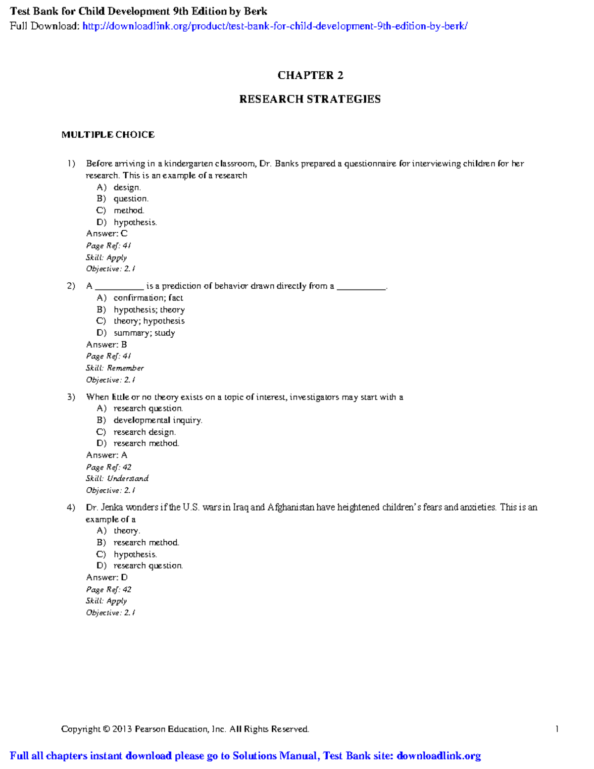 chapter 2 - Test bank for child development 9th edition by berk ...