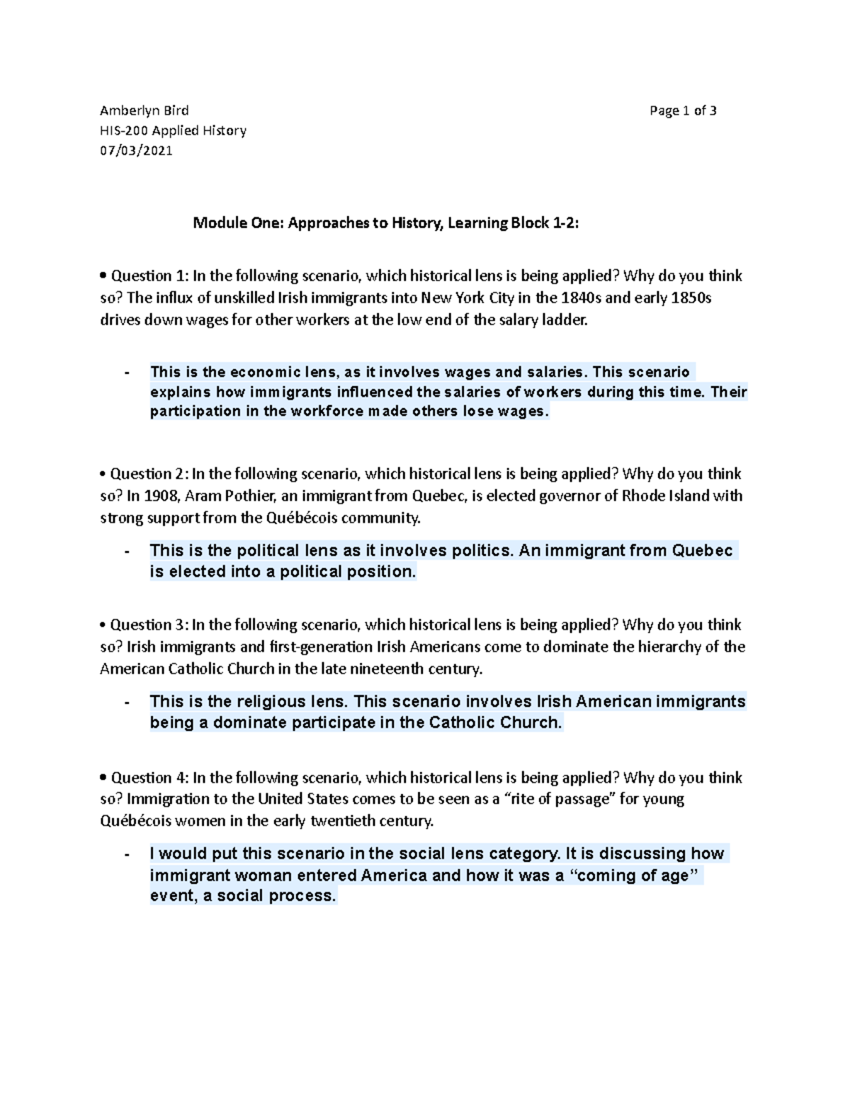 Module One: Approaches to History, Learning Block 1-2 - Amberlyn Bird ...