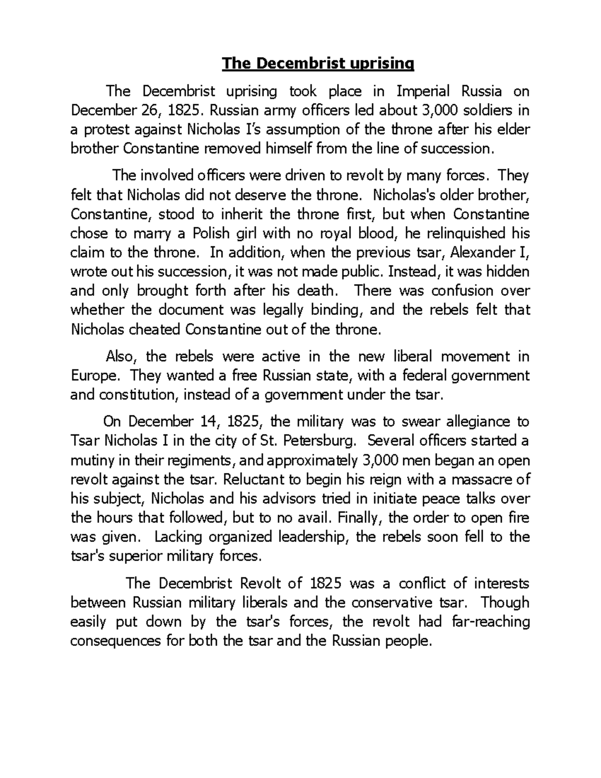 The Decembrist uprising - Russian army officers led about 3,000 ...