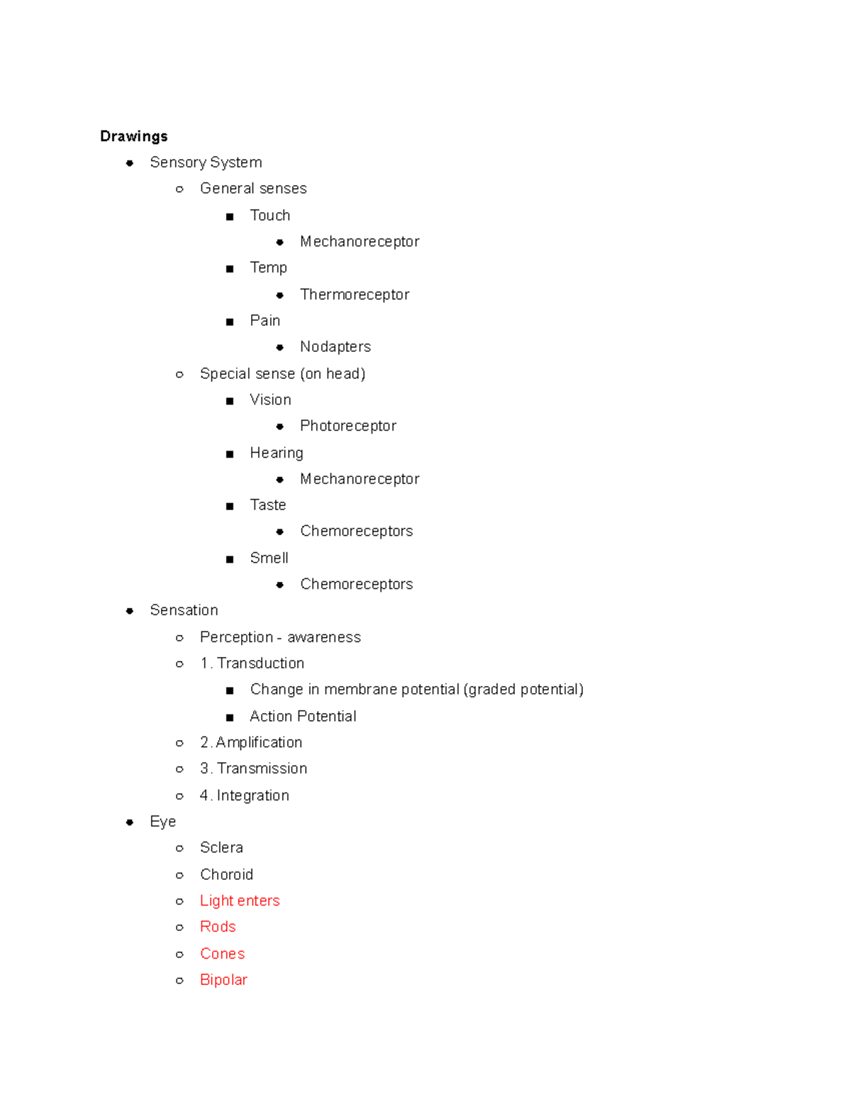 Ch. 50 Sensory & Motor system Notes - Drawings Sensory System General ...