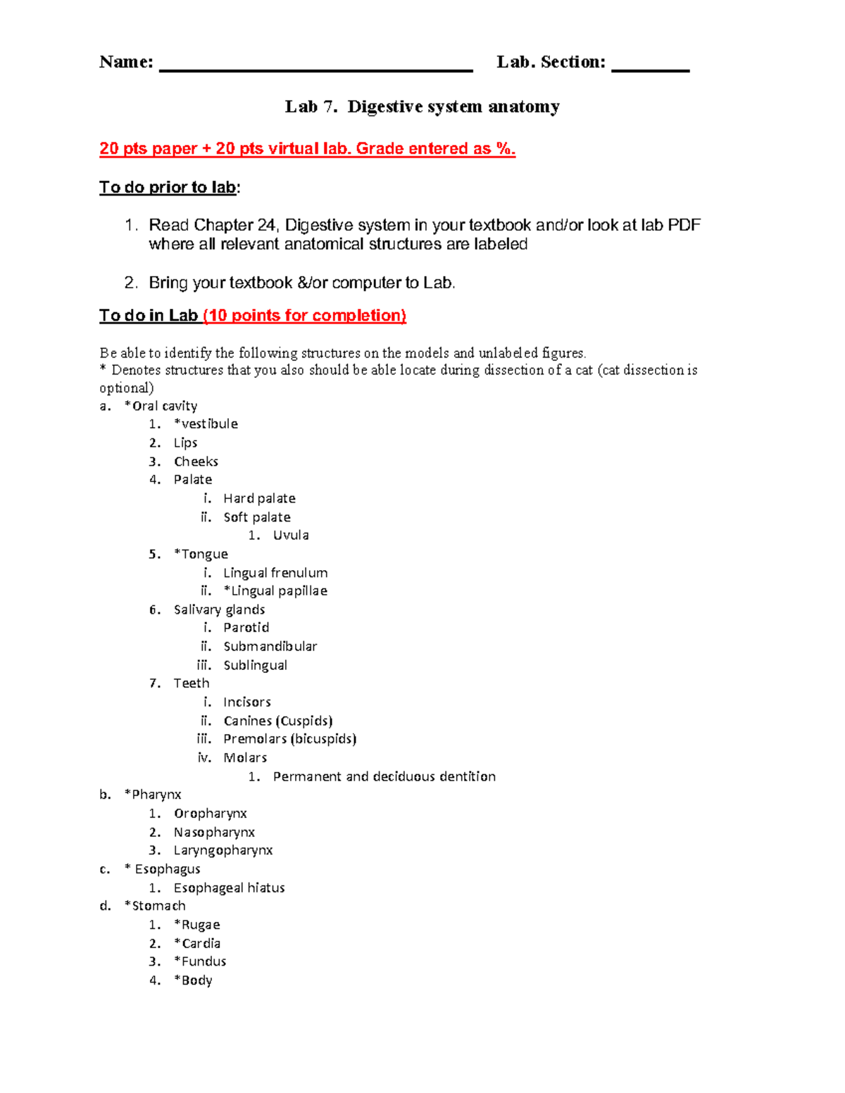 Lab #7 Digestive System Anatomy - Name: Lab. Section: Lab 7. Digestive ...