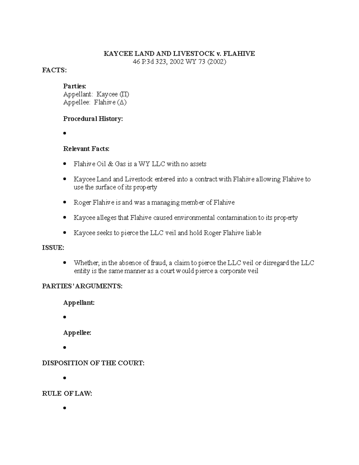 Kaycee Land and Livestock v. Flahive Oil Gas - KAYCEE LAND AND ...