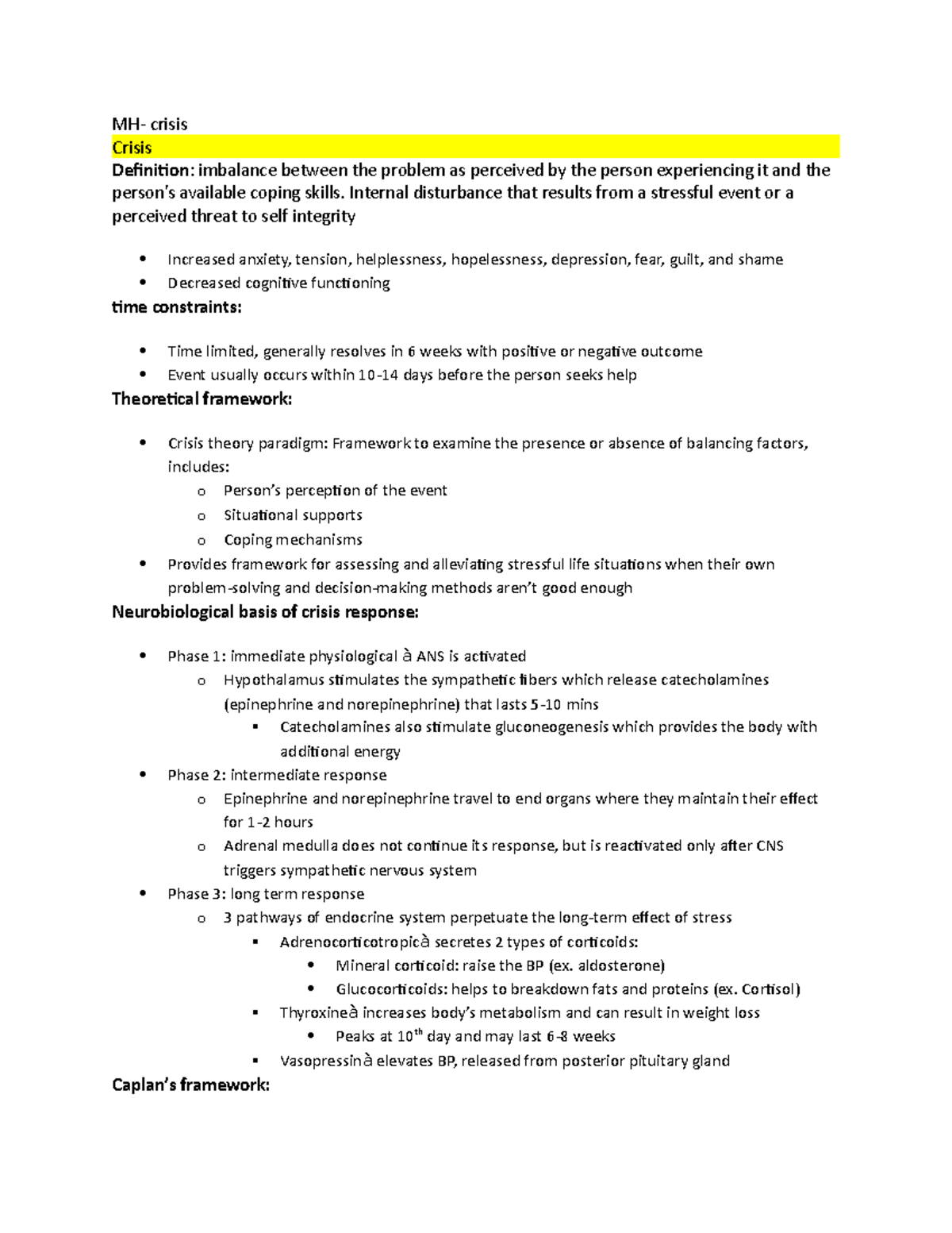 MH- crisis - MH- crisis Crisis Definition: imbalance between the ...