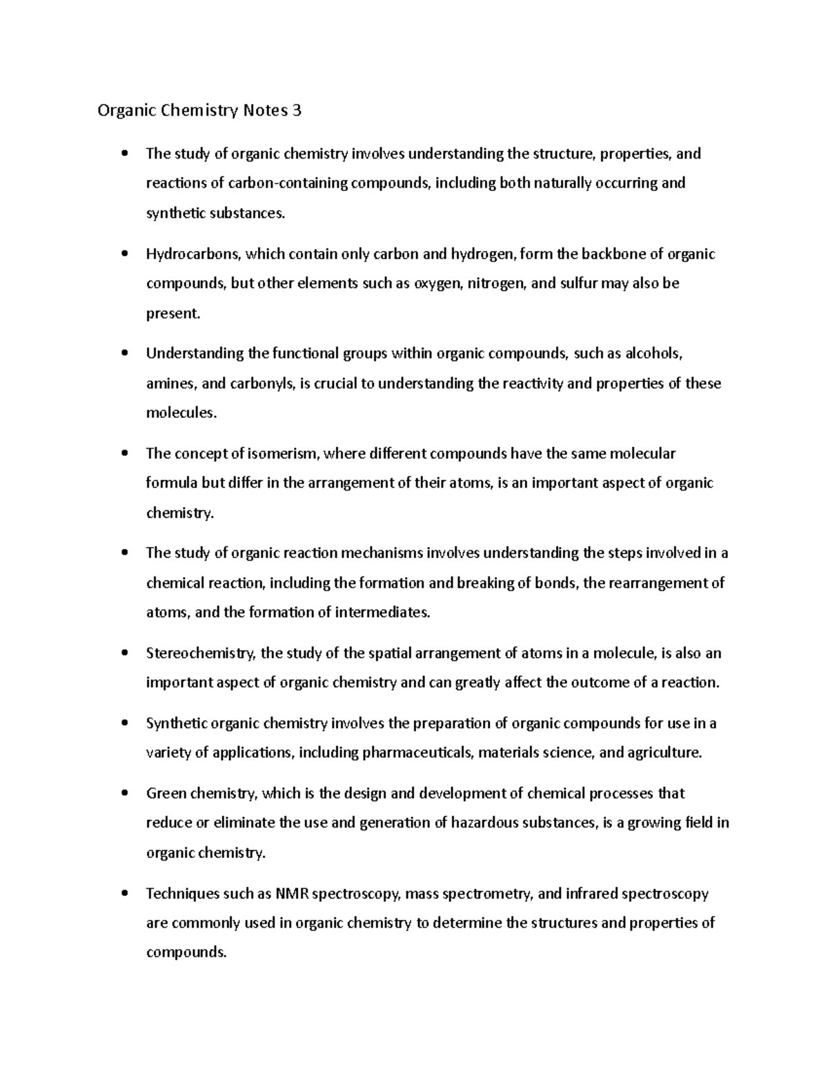 Organic Chemistry Notes 3 - Hydrocarbons, which contain only carbon and ...