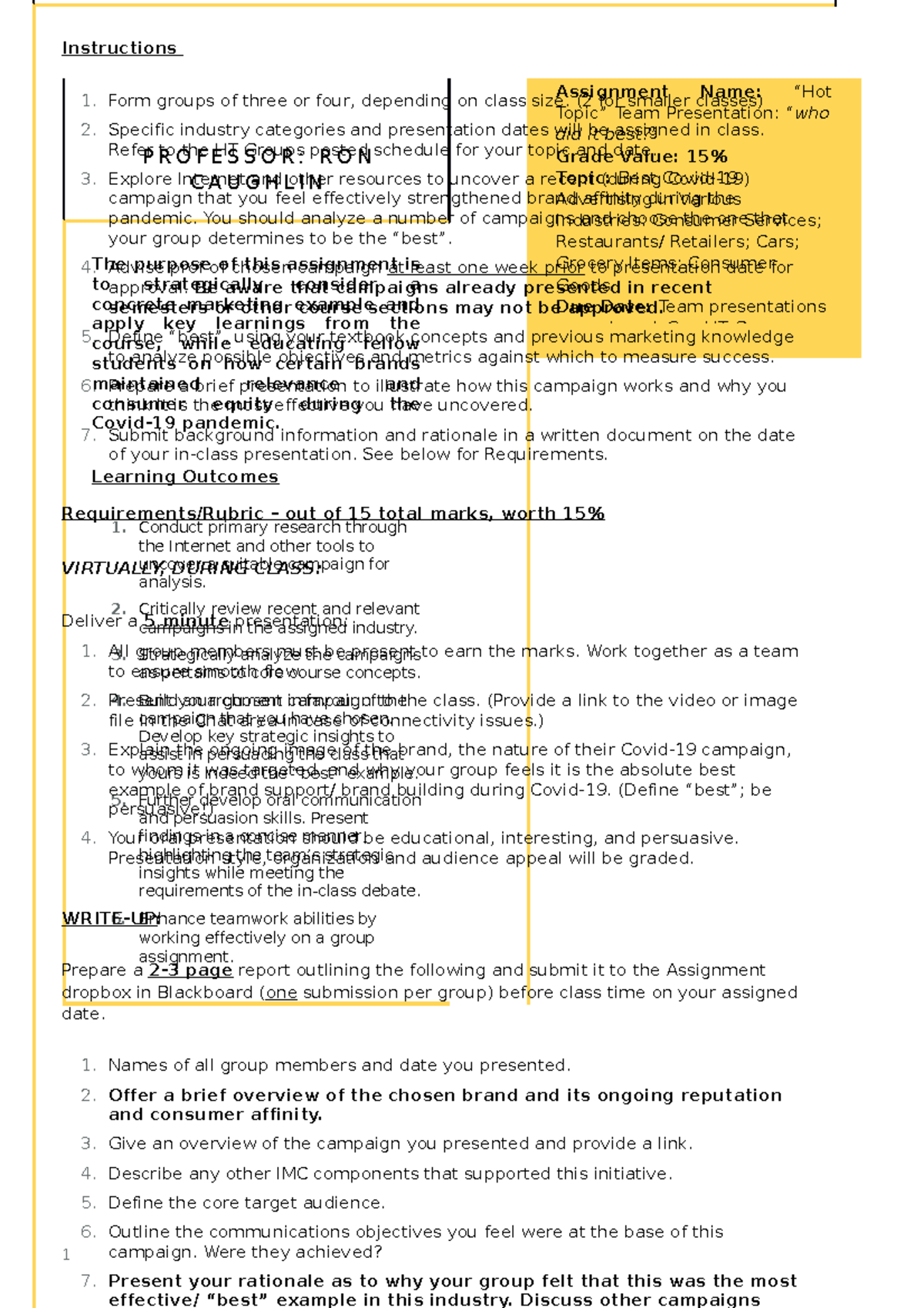 Hot Topic assignment detailed sheet - mktg1000 - Humber College - Studocu
