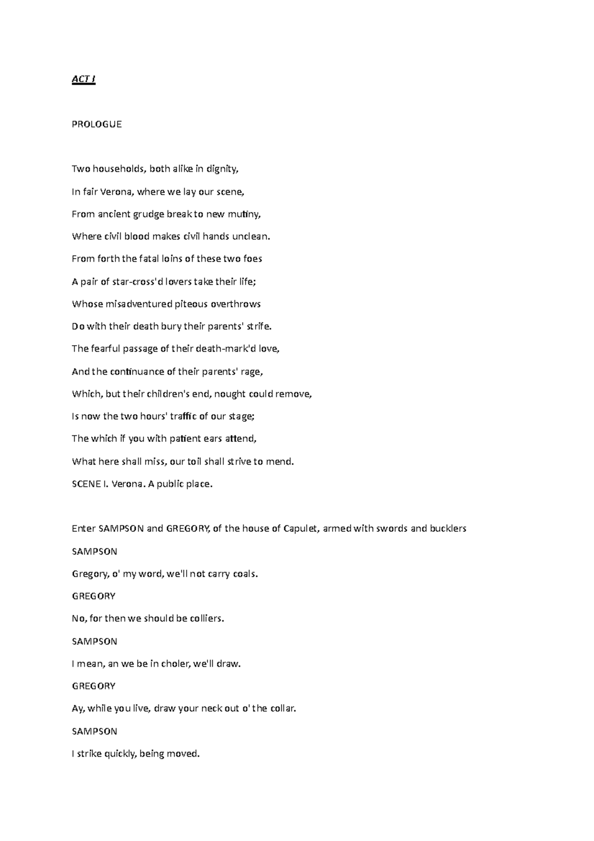 jhbojbno jo j j oknknonon on Homework - ACT I PROLOGUE Two households ...