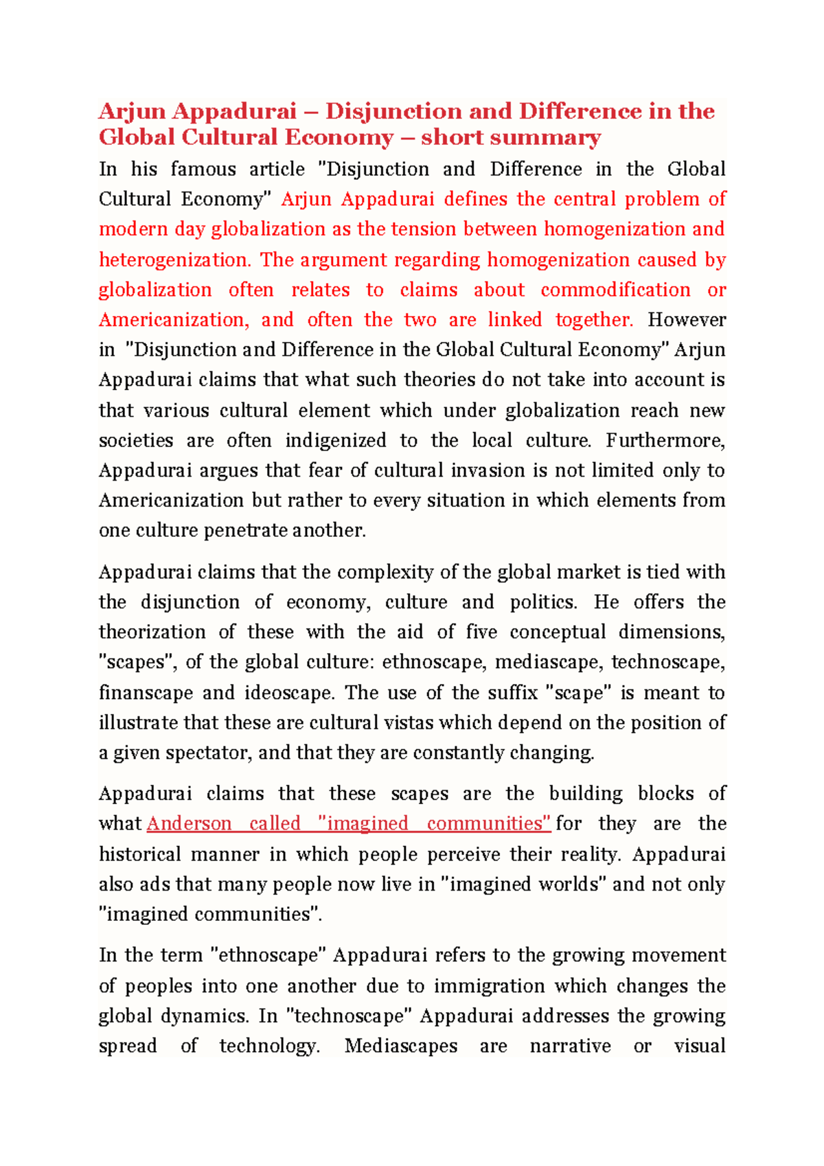 Arjun Appadurai summary - Arjun Appadurai – Disjunction and Difference ...