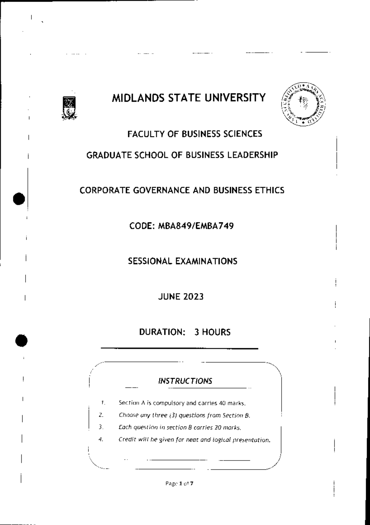MBA849 JUN 2023 - exam material - MIDLANDS STATE UNIVERSITY FACULTY OF ...