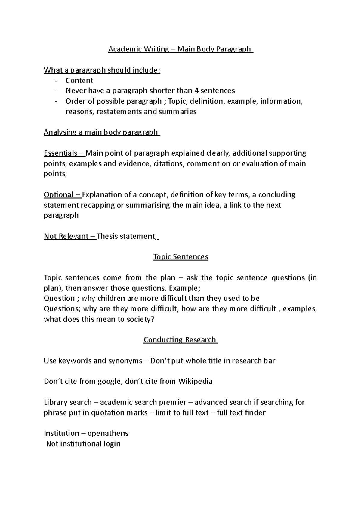 Academic Writing - Lecture notes 1-12 - Academic Writing – Main Body ...