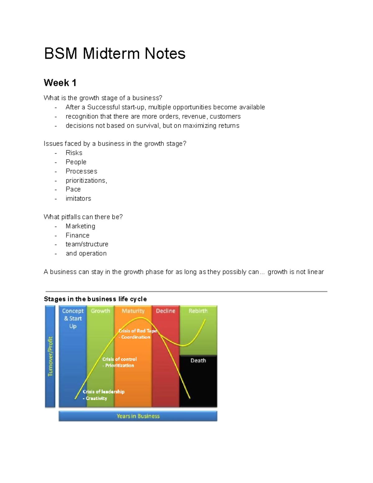BSM Midterm Notes - BSM Midterm Notes Week 1 What is the growth stage ...