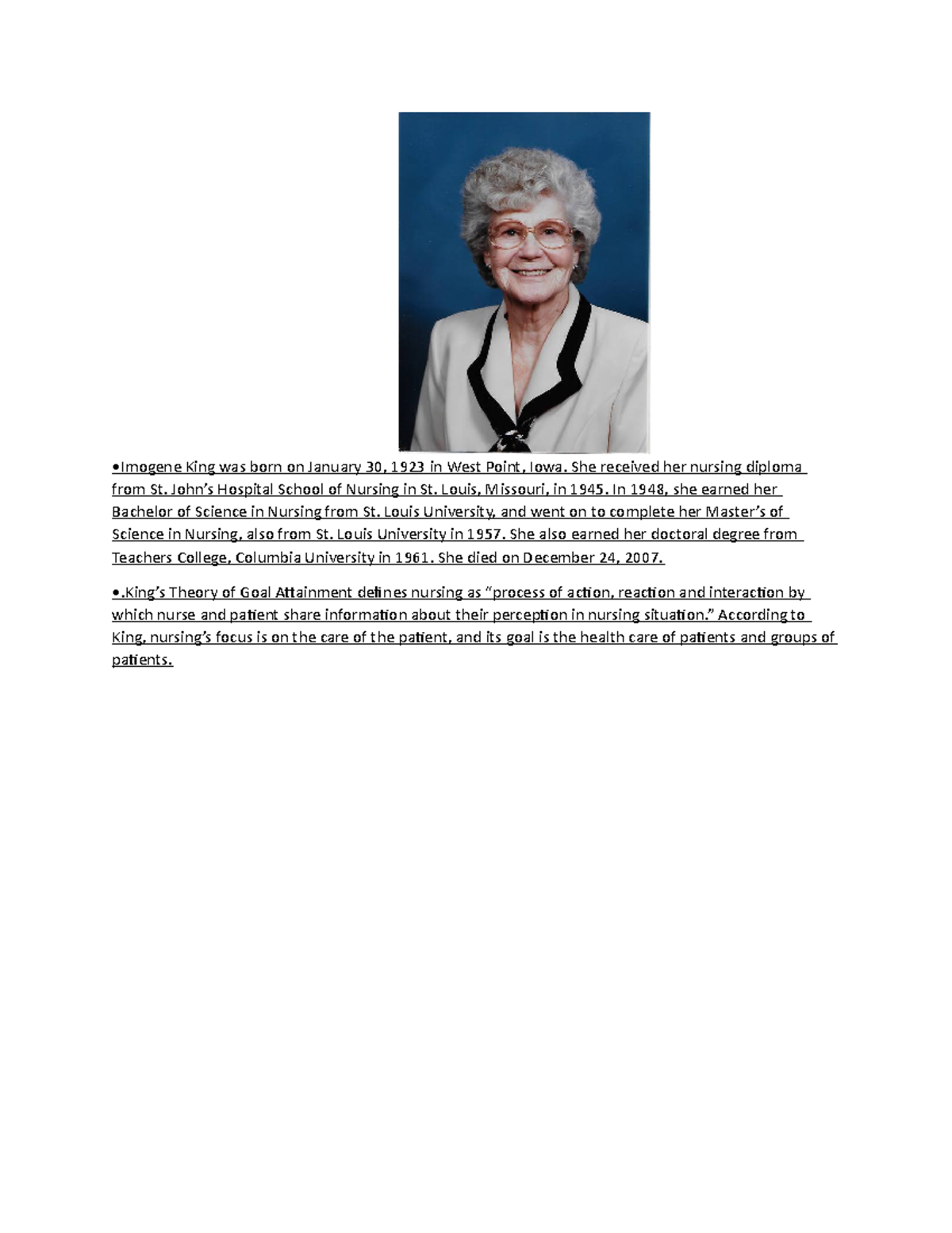 King - short biography about the theorist - •Imogene King was born on ...