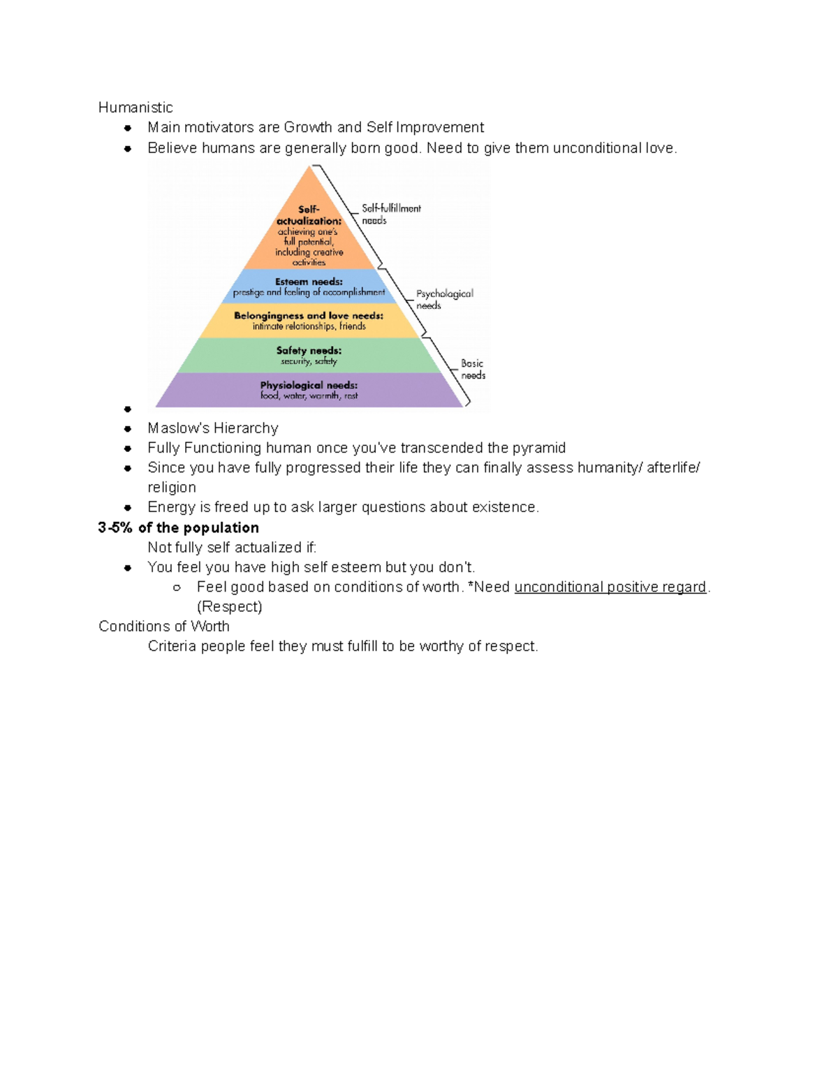 Psych Notes 9 11 17 - Elisa Banfield - Humanistic Main motivators are ...