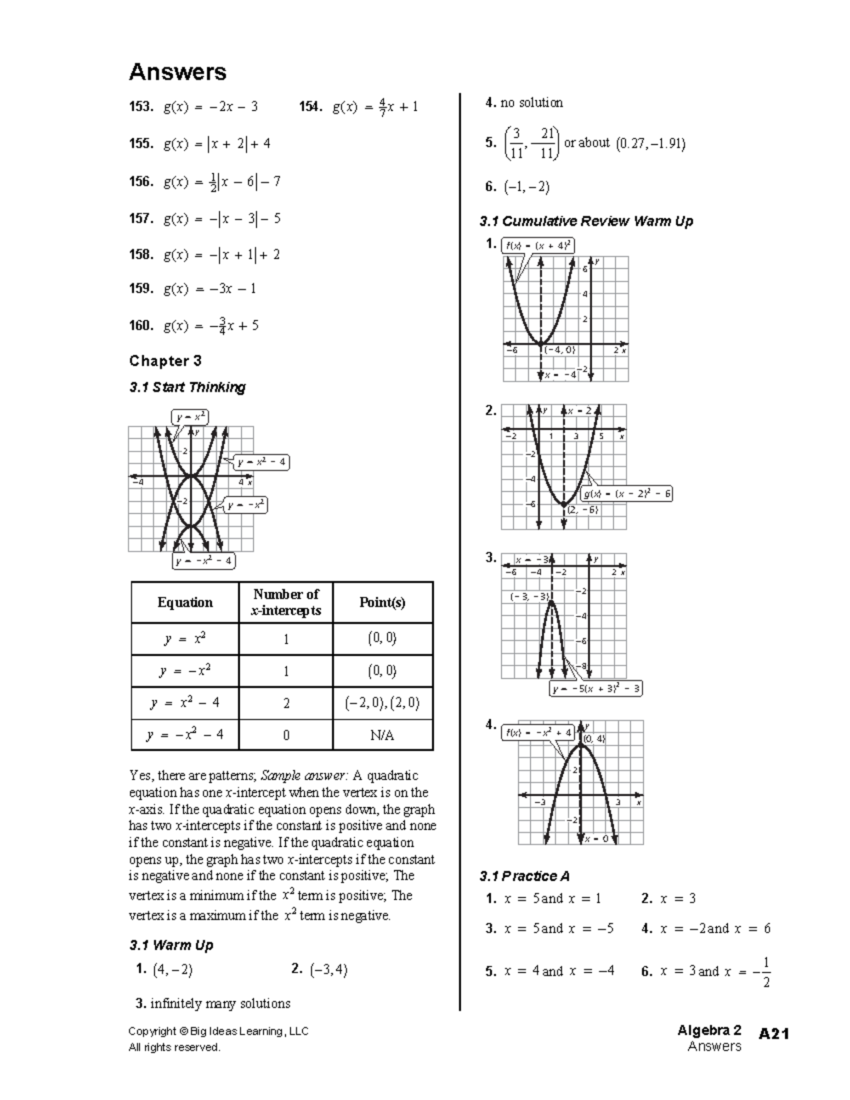 Chapter 3 worksheet anwers - Copyright © Big Ideas Learning, LLC ...