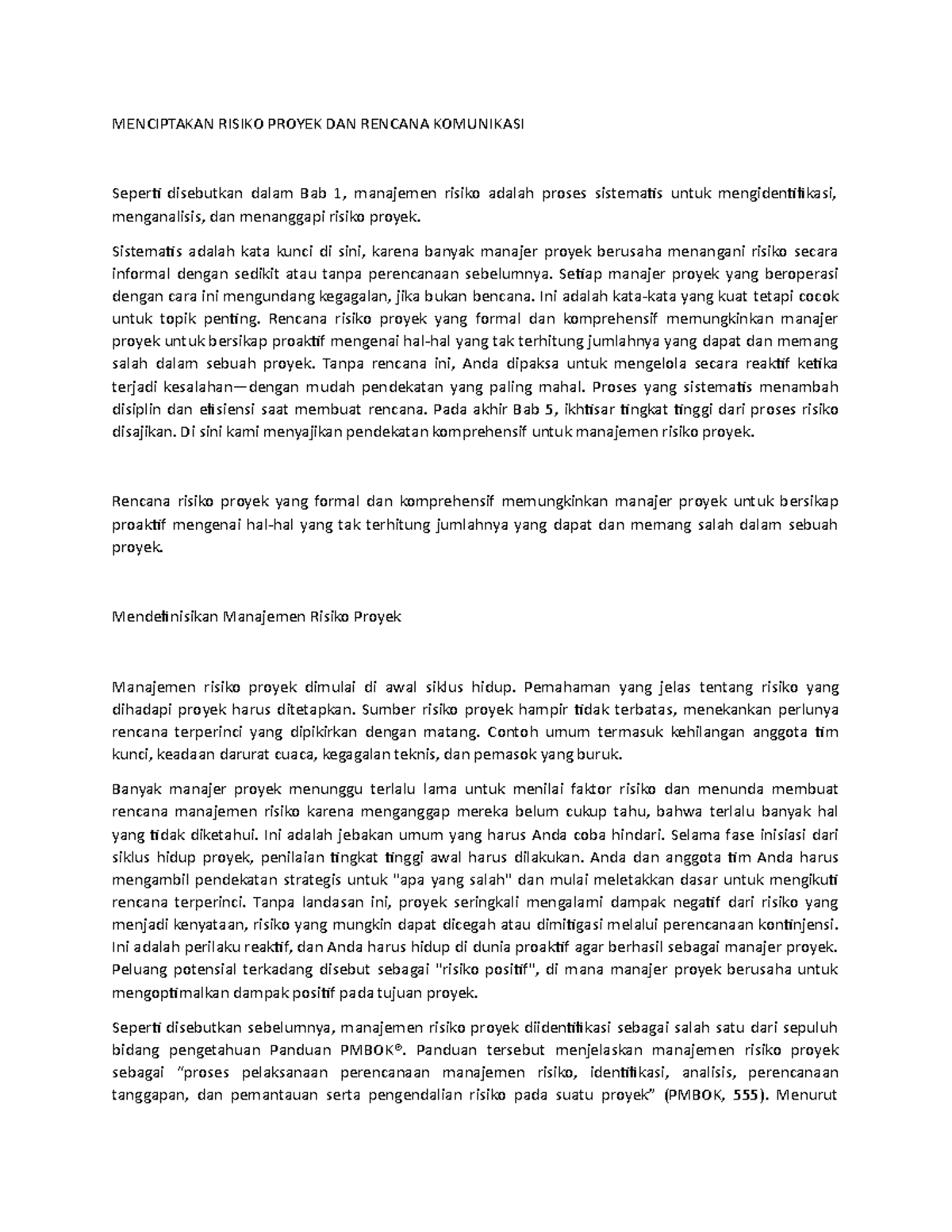 6 Creating THE Project RISK AND Communication Plans - MENCIPTAKAN ...