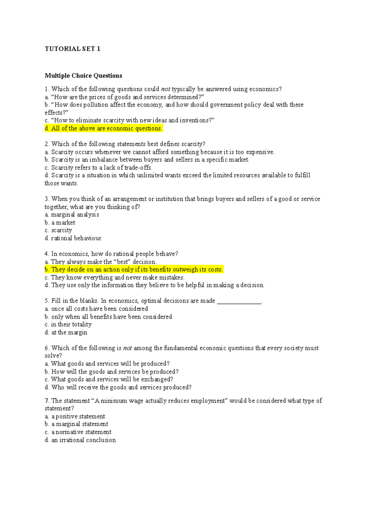 Tutorial SET 1 sv - It will be useful for you - TUTORIAL SET 1 Multiple Choice Questions Which ...