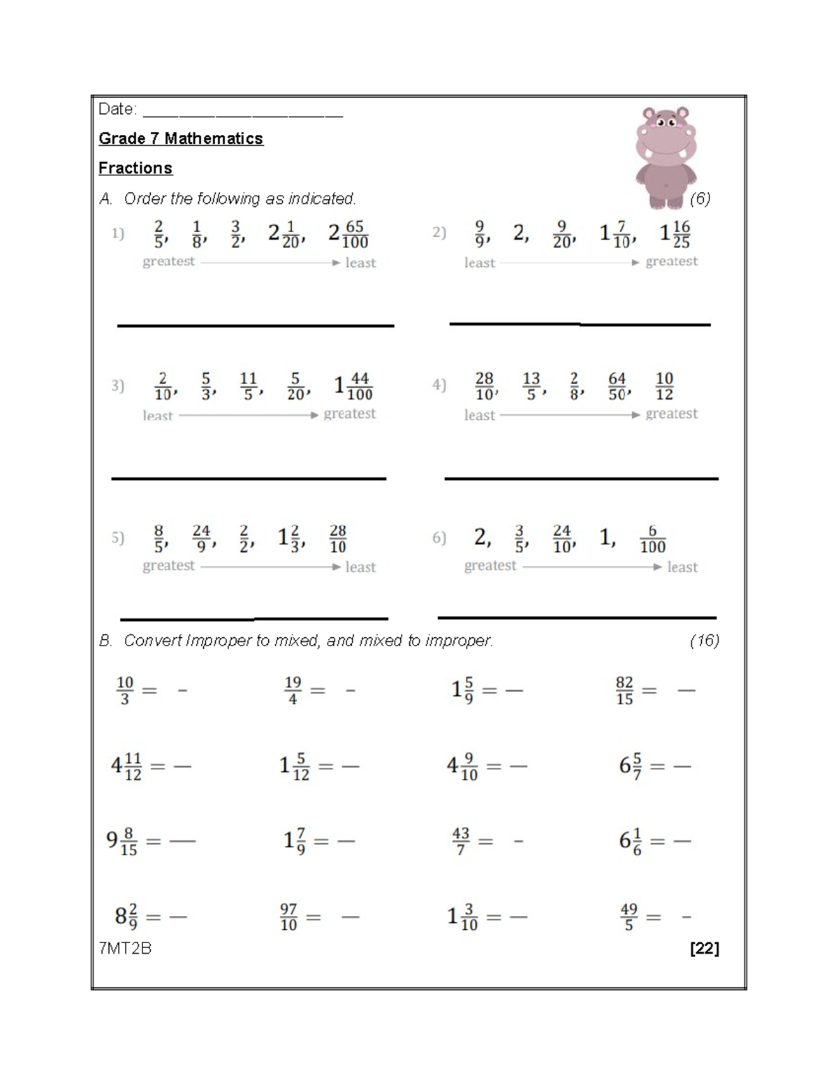 7MT2B fractions - Date: ______________________ Grade 7 Mathematics ...