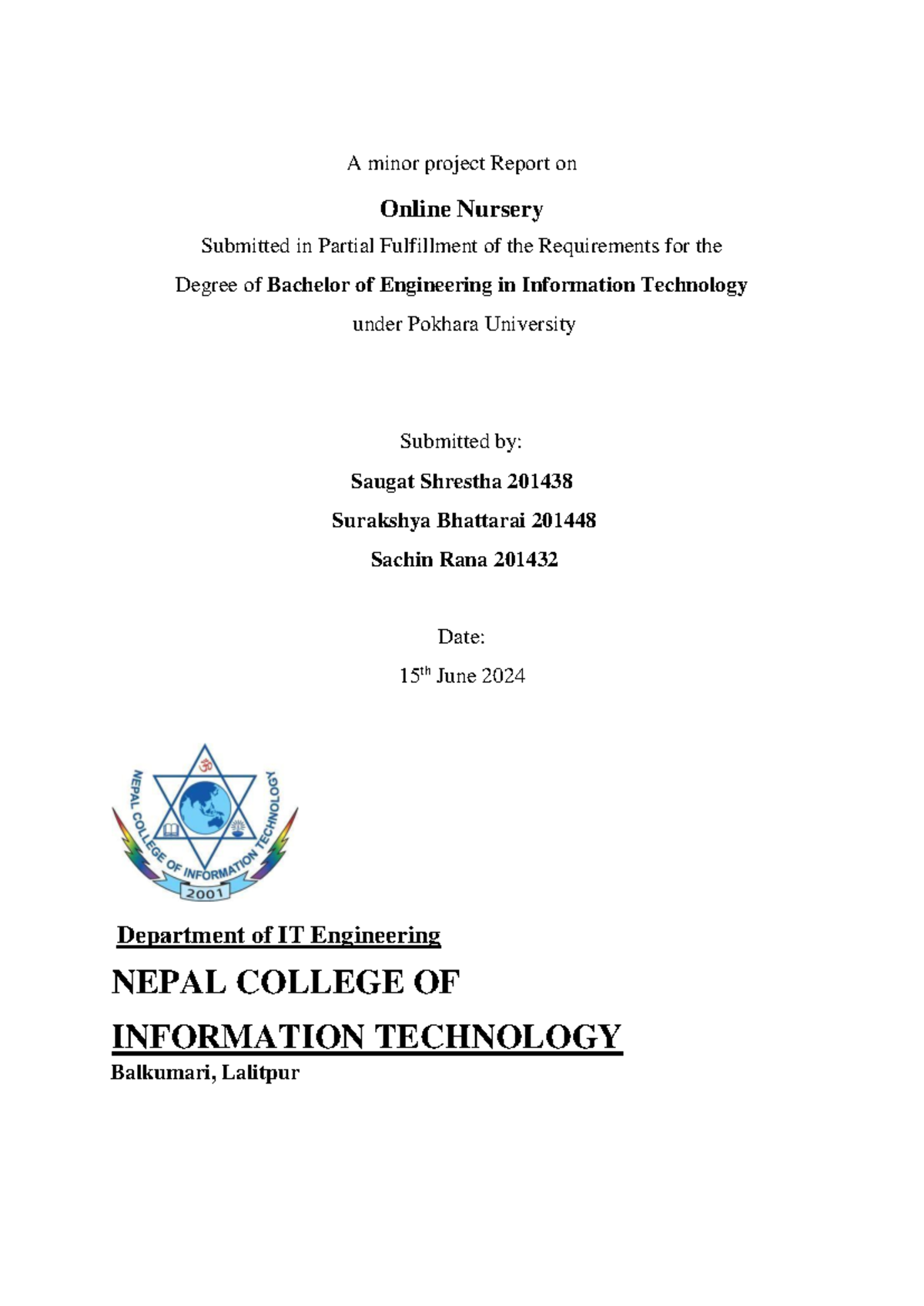 Project 1 proposal - A minor project Report on Online Nursery Submitted ...