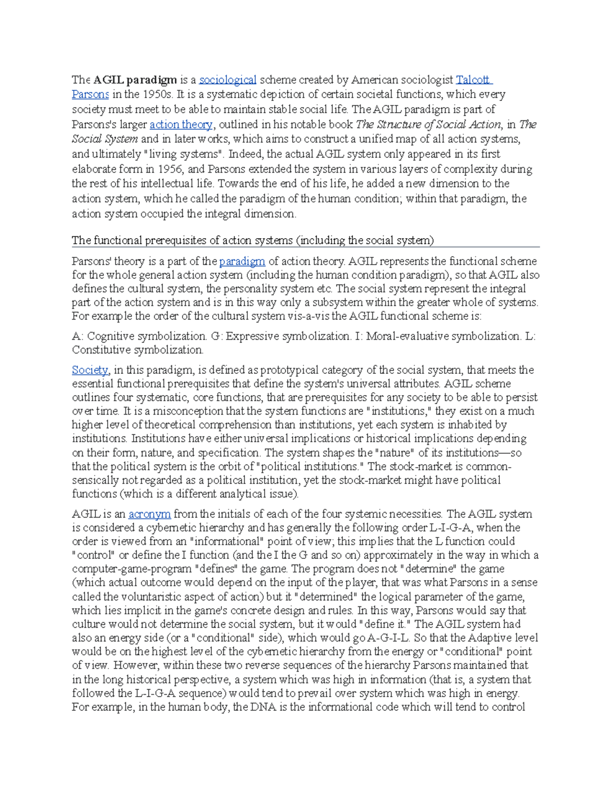 AGIL Model - very good notes - The AGIL paradigm is a sociological ...